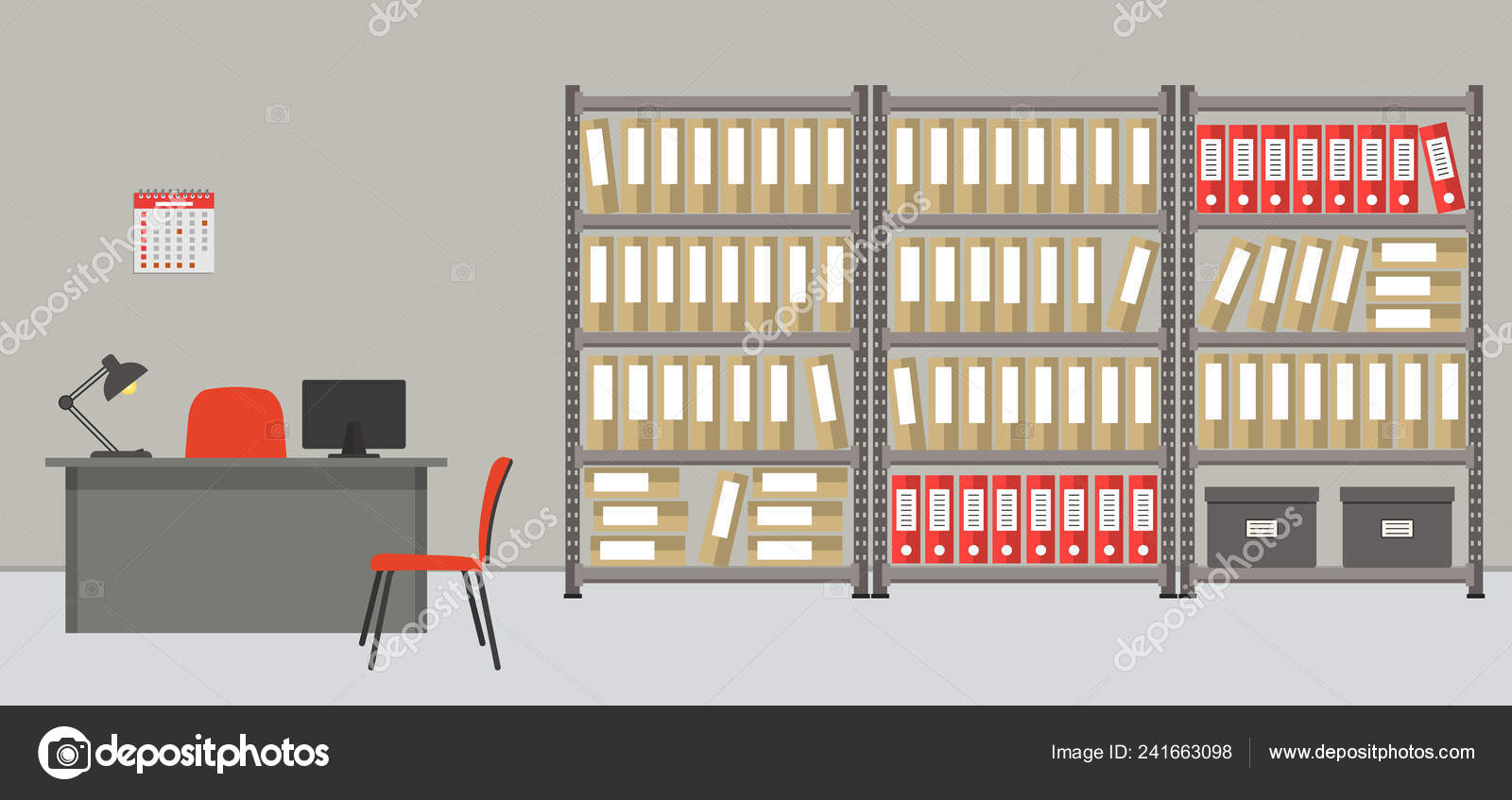 Archive Room Storage Documents Workplace Archivist Shelves Folders Desk ...