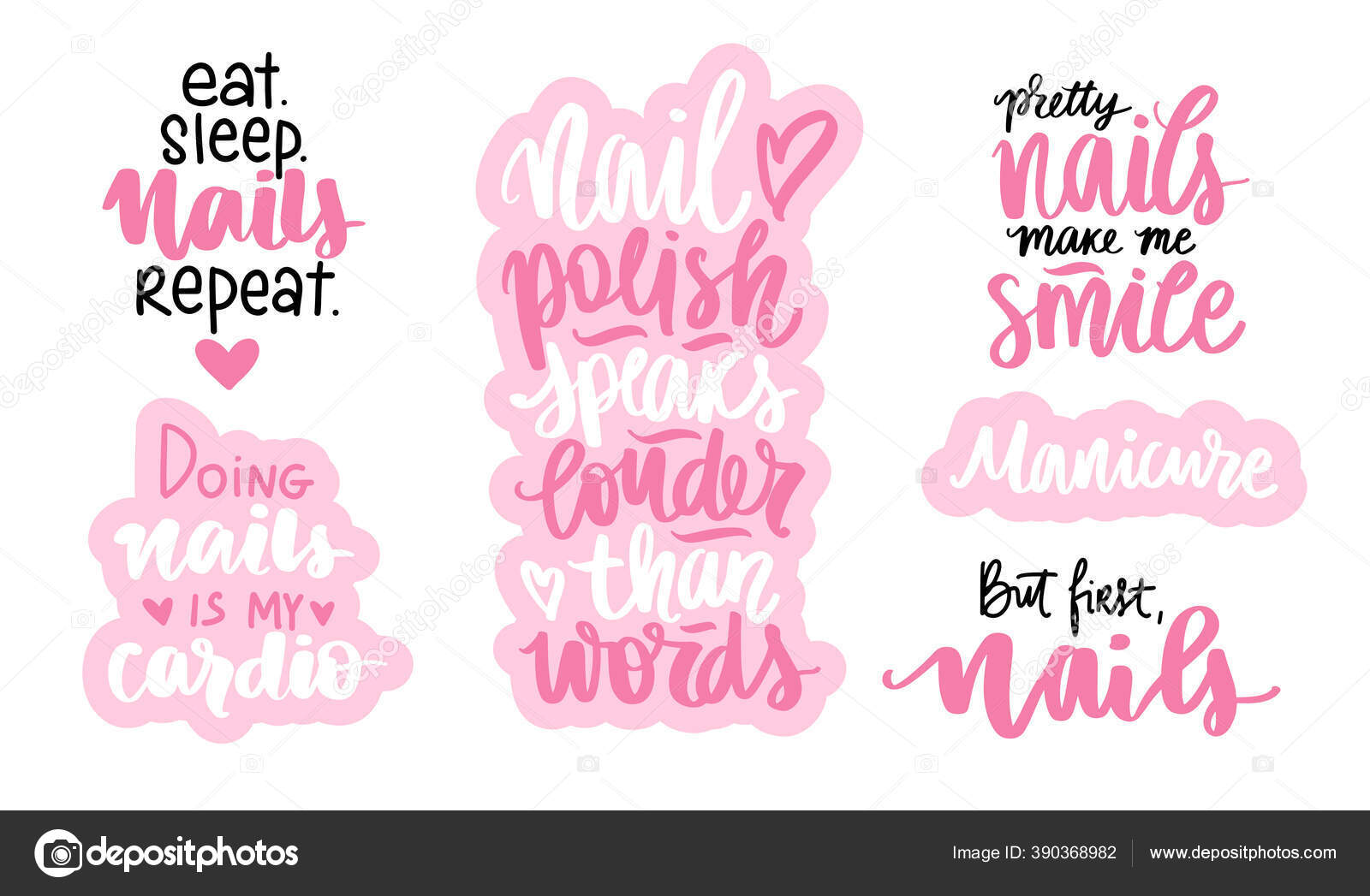 Handwritten lettering set about nails, nail polish and manicure ...