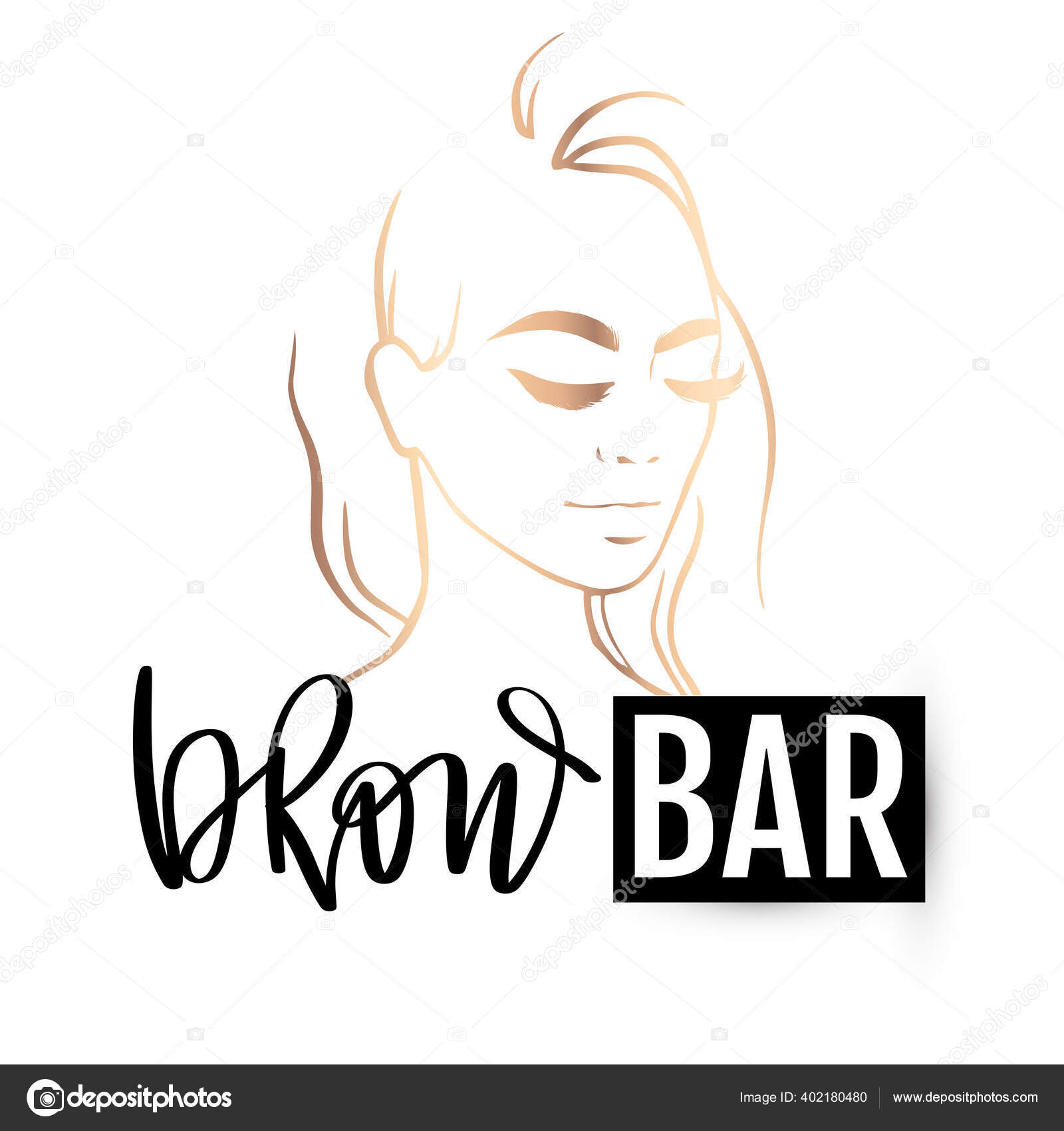 Brow bar logo with beautiful girl portrait. Vector Eyebrow calligraphy ...