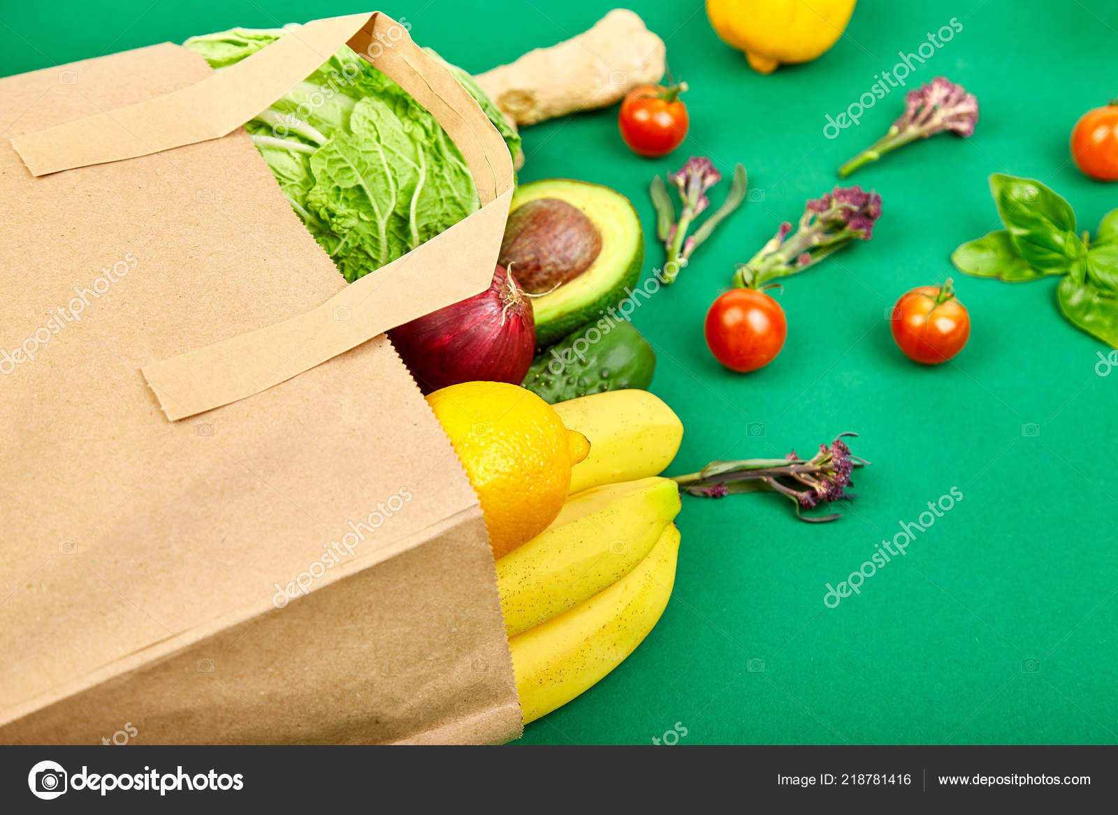 Grocering Concept Full Paper Bag Different Fruits Vegetables ...