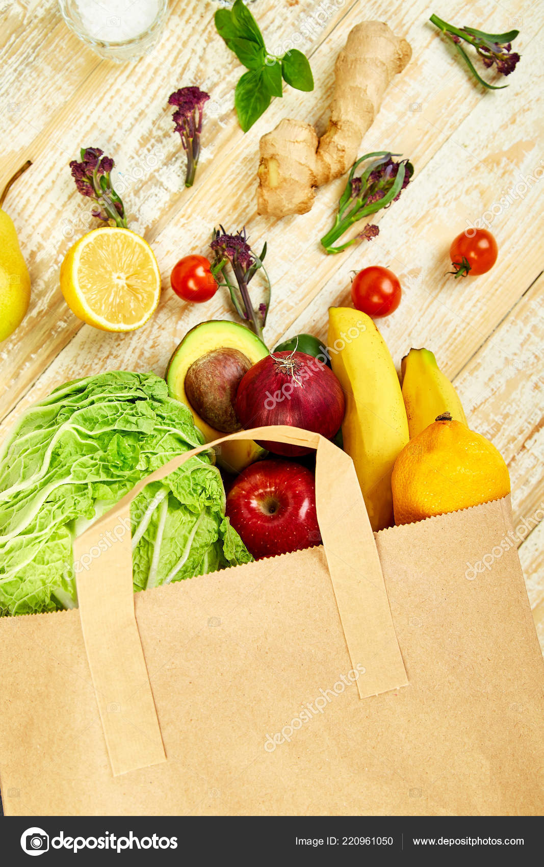 Grocering Concept Full Paper Bag Different Fruits Vegetables ...