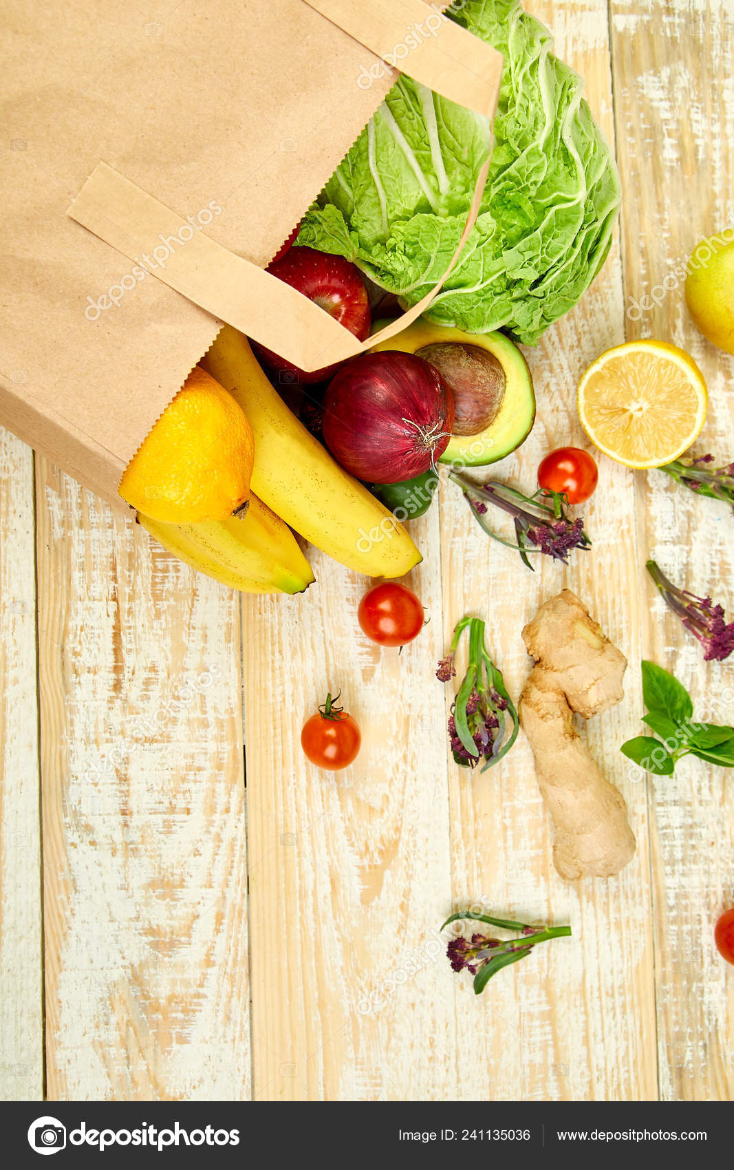 Grocering Concept Full Paper Bag Different Fruits Vegetables ...