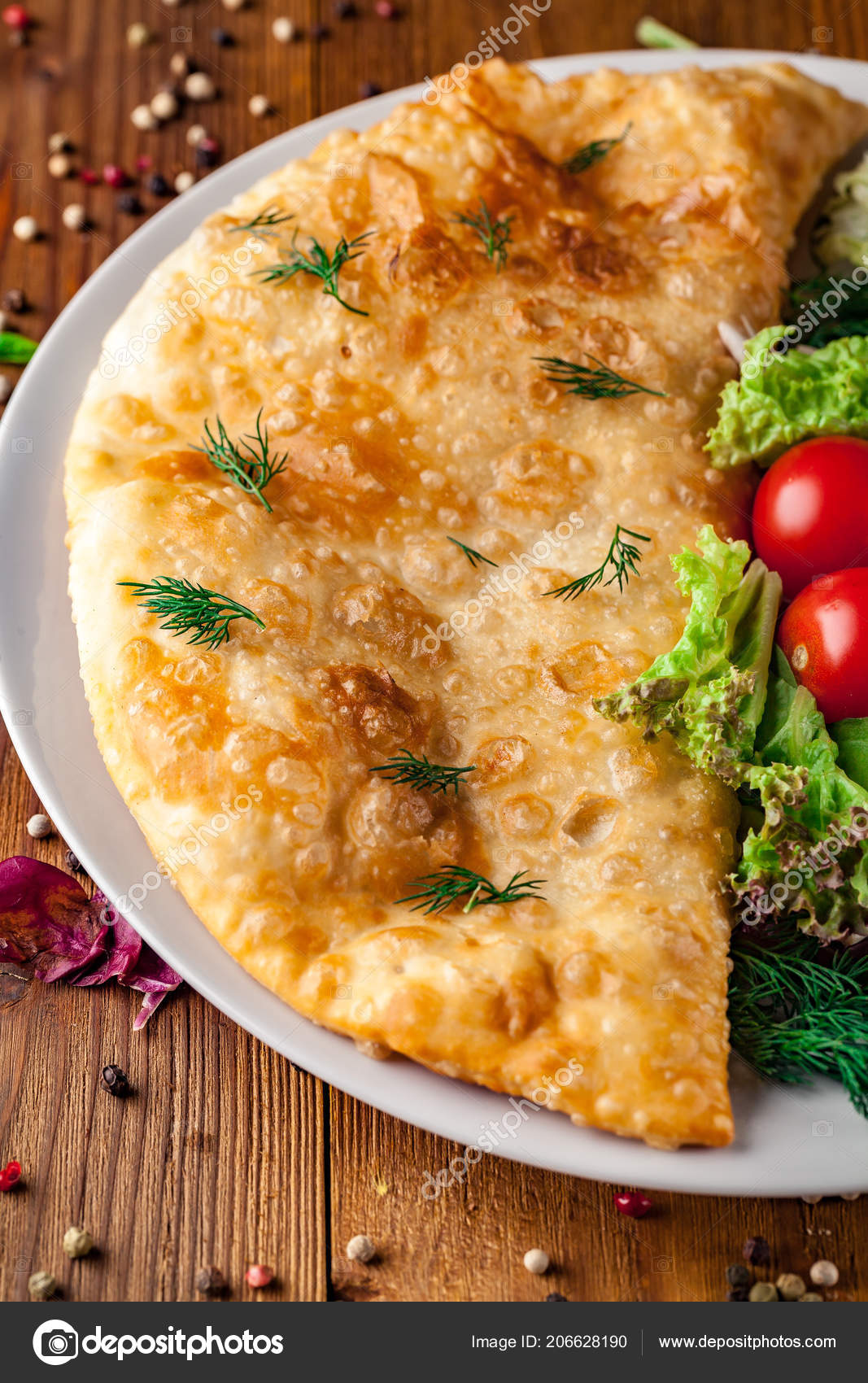 Uzbek Eastern Tatar Cuisine Cheburek Meat Suluguni Cheese White Plate ...