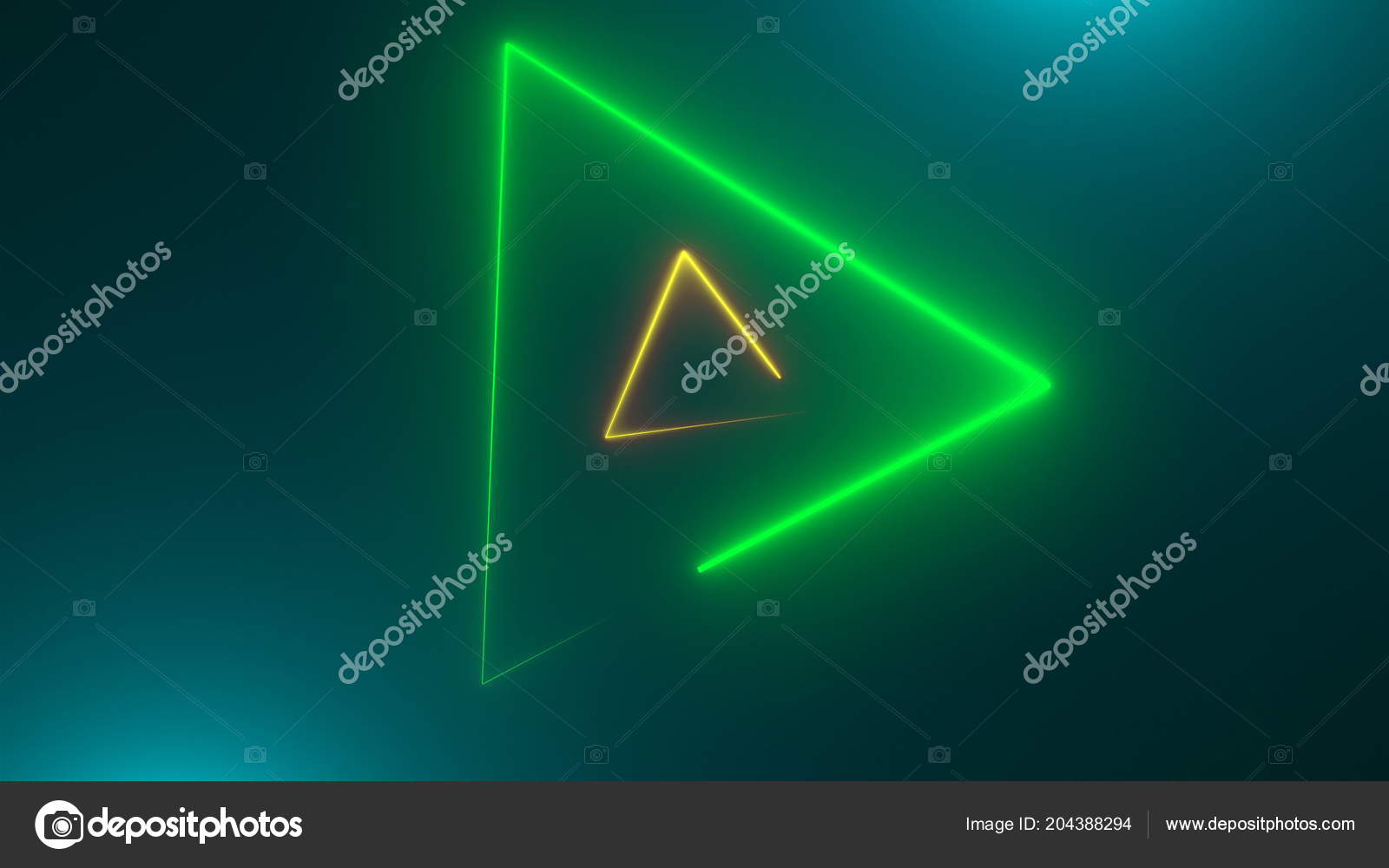 Many neon triangles in space, abstract computer generated backdrop, 3D ...