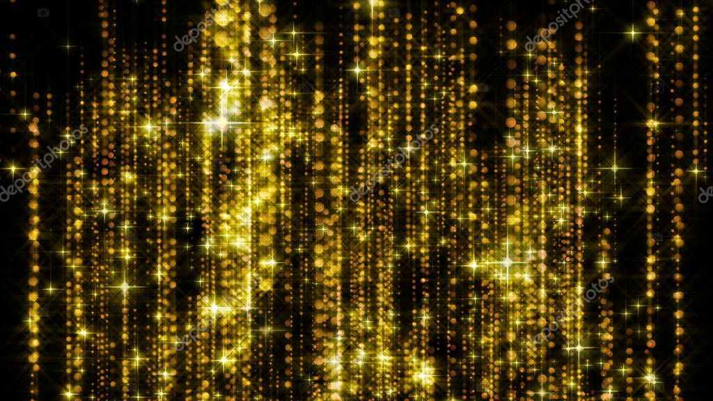 Lluvia de oro abstracta con partículas brillantes con bengalas están en ...
