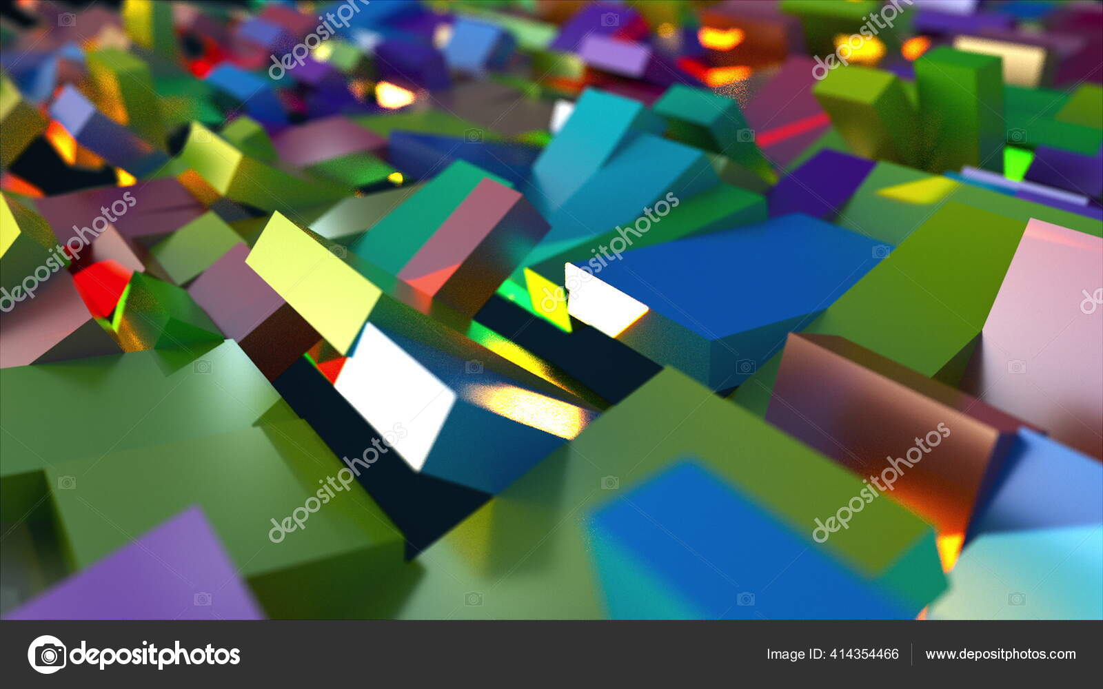 3d rendering of surface with the rotating colorful rectangles. Computer ...