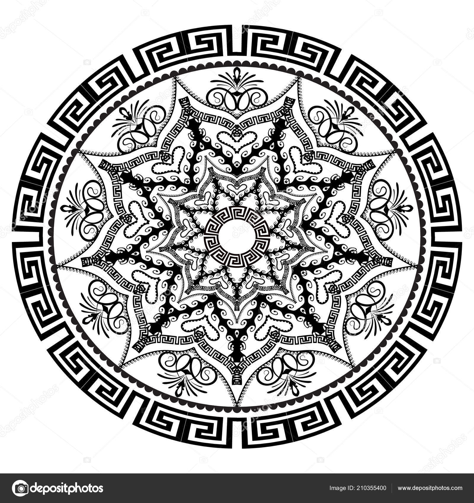 Black White Floral Greek Vector Mandala Pattern Ancient Ornamental ...