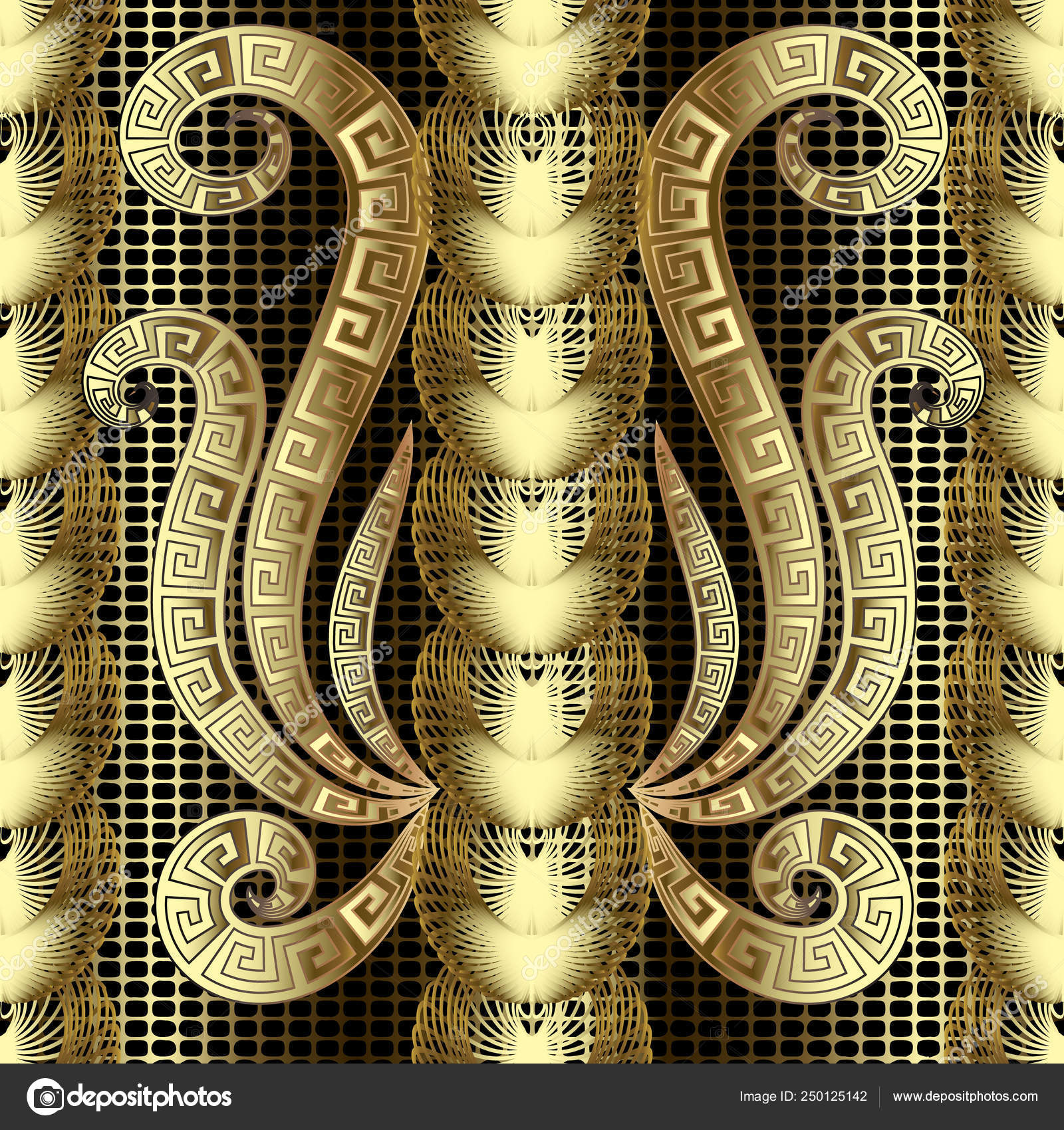 Gold modern 3d greek key meanders vector seamless pattern. Ornam Stock ...