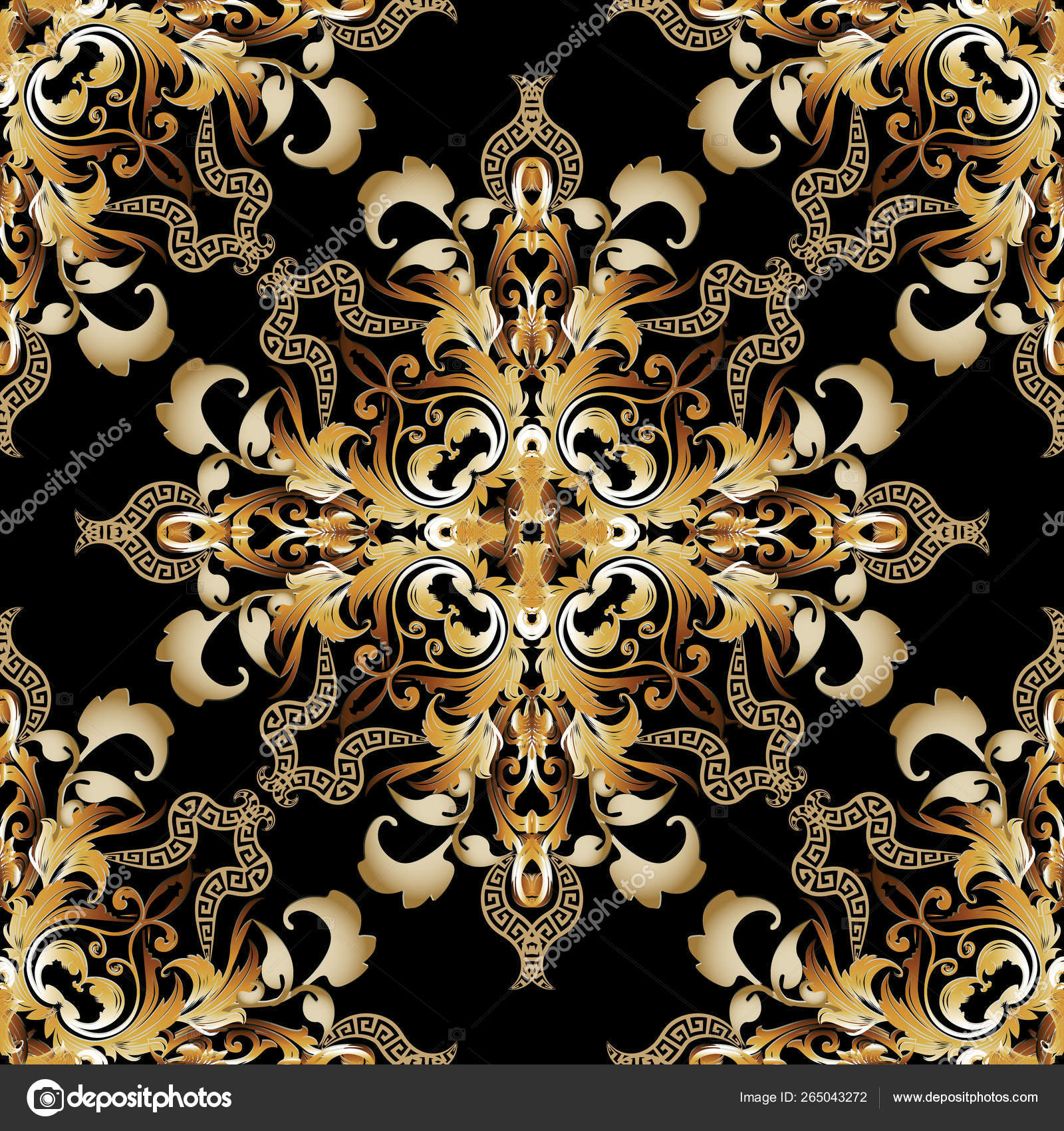 Vintage gold Baroque vector seamless pattern. Greek ornamental o Stock ...