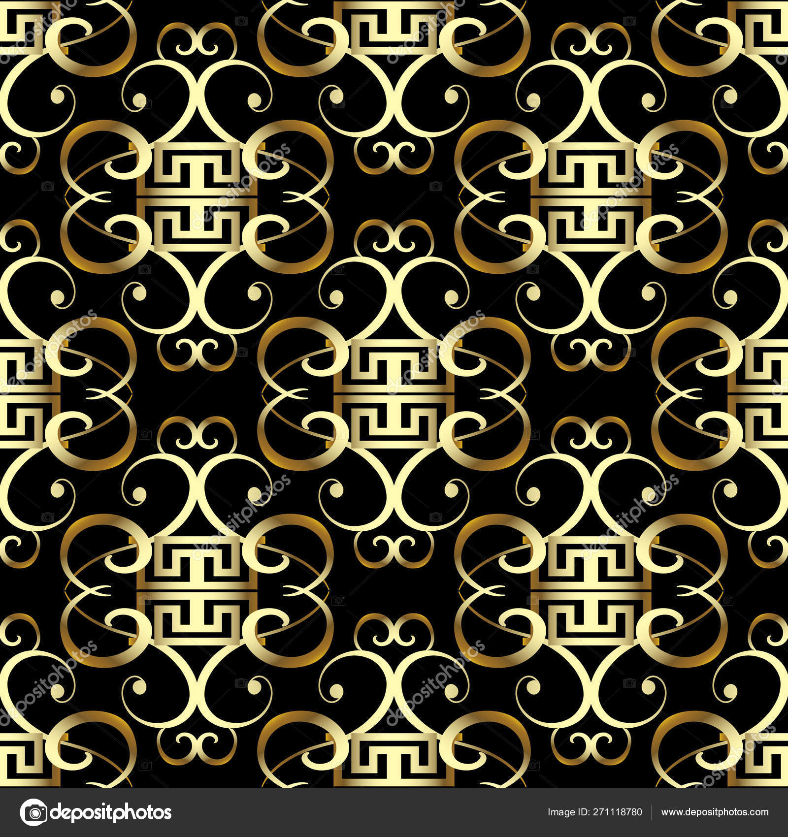 Gold vintage swirls vector seamless pattern. Greek style ornamen Stock ...