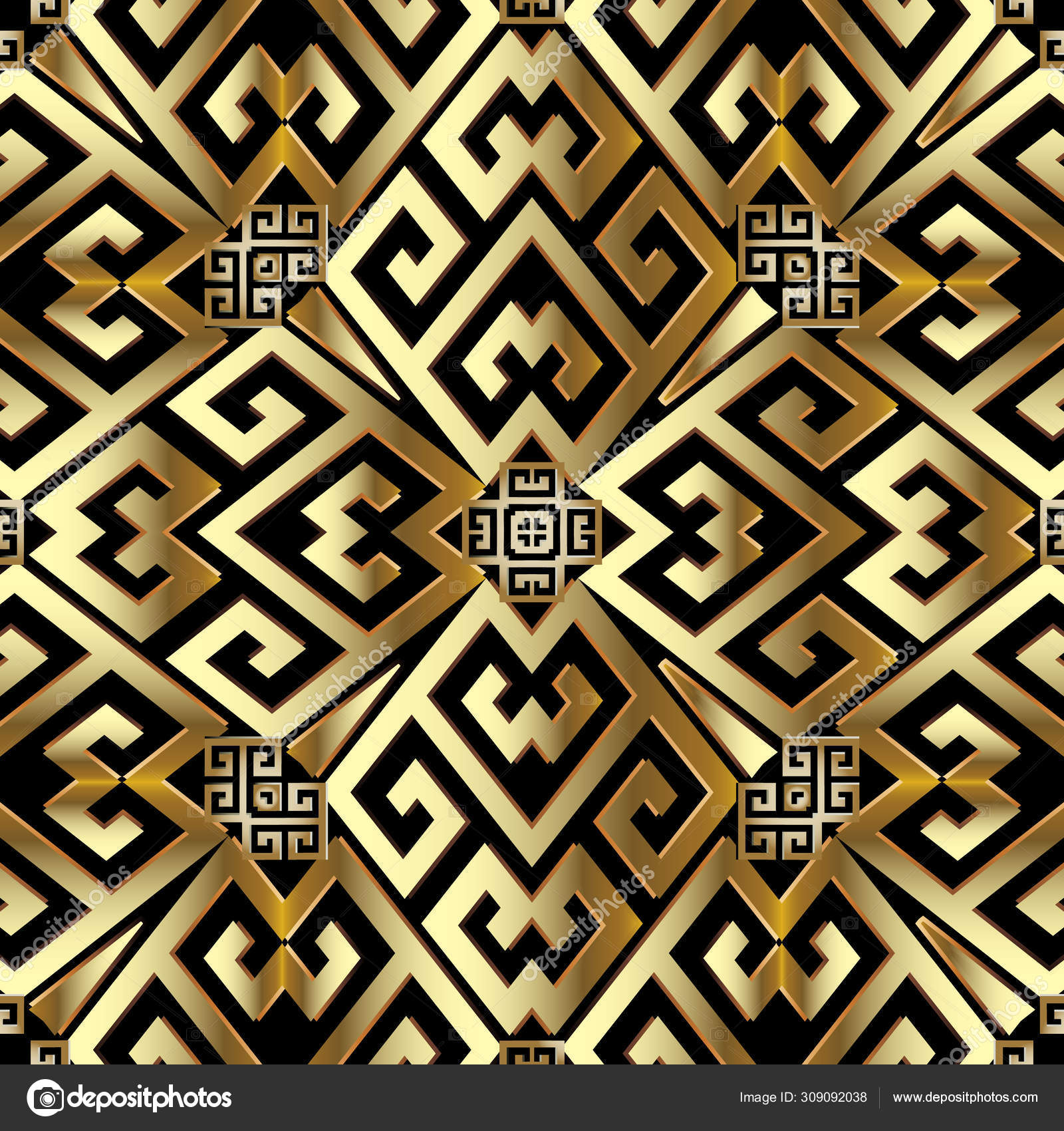 Ornamental gold 3d greek vector seamless pattern. Geometric abstract ...