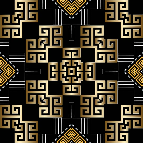 Labyrinth maze gold 3d vector seamless pattern. Greek style abstract ...