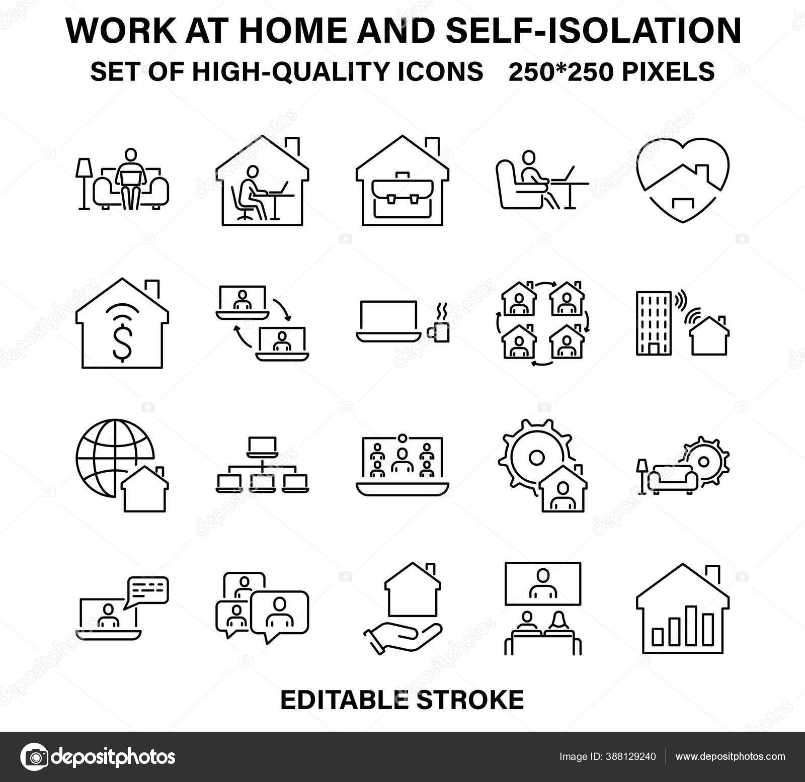 A set of simple but high-quality linear icons for working from home and ...