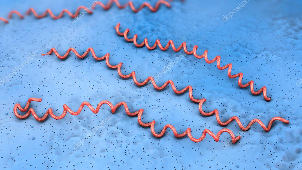 3d ilustración de patógenos de la enfermedad de Lyme de color azul rojo ...