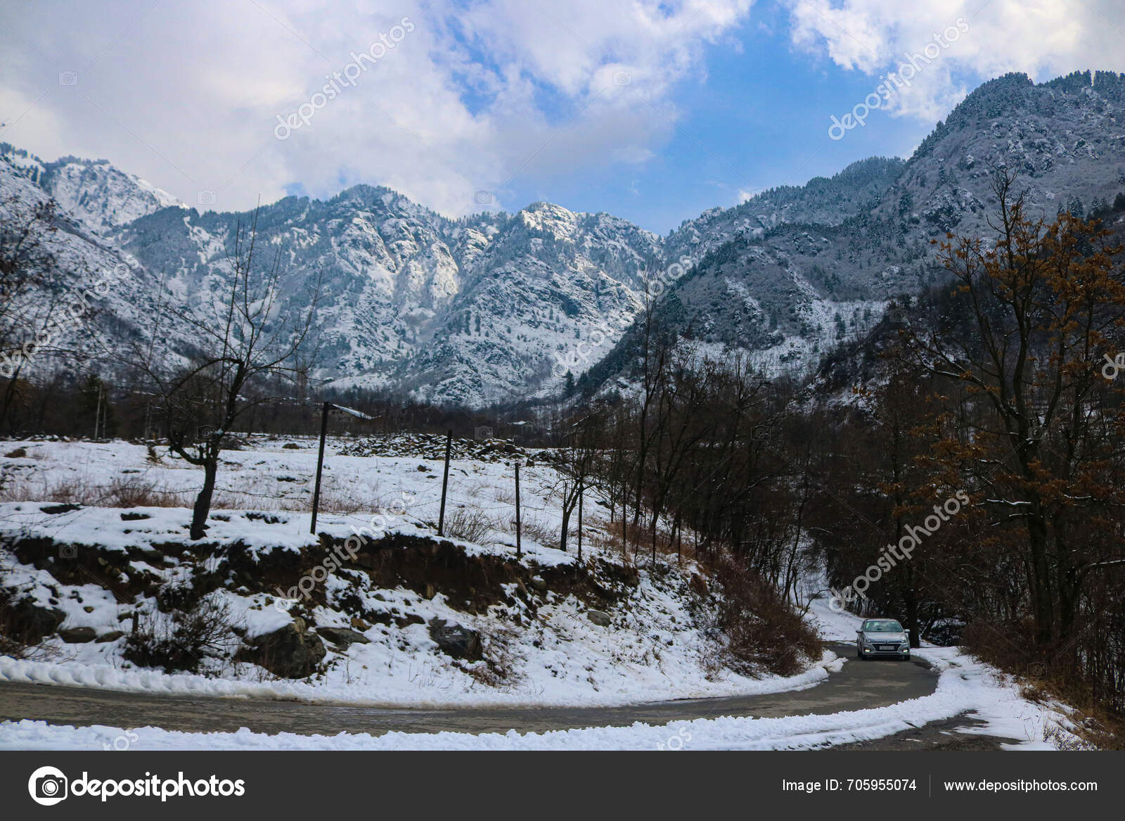 March 2024 Srinagar India View Snow Covered Mountains Fresh Snowfall ...