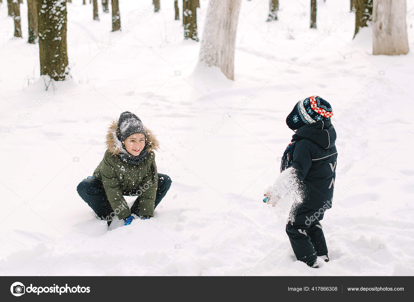 Children Throwing Snowballs