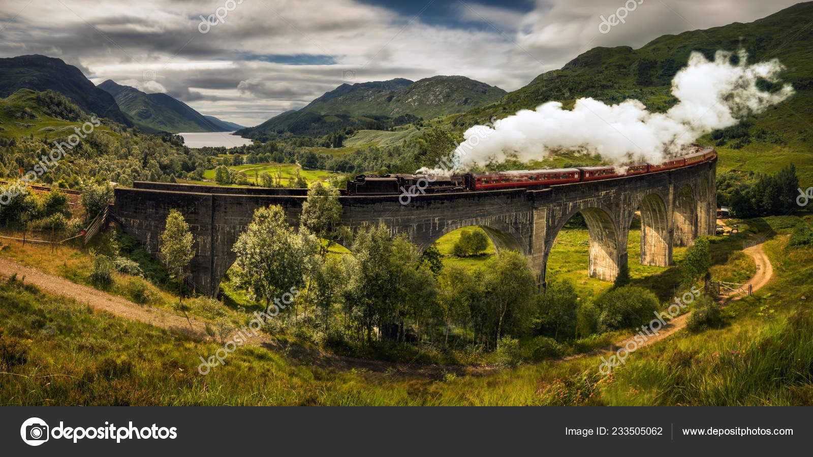 Panorama Jacobite Steam Train Old Bridge Scotland Stock Photo by ...