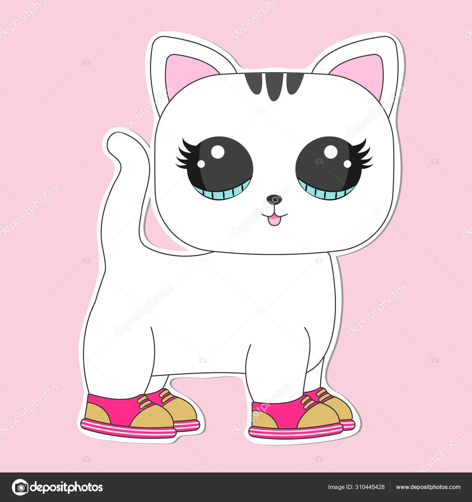 Cute cartoon cat doll with big eyes sticker. Stock Illustration by ...