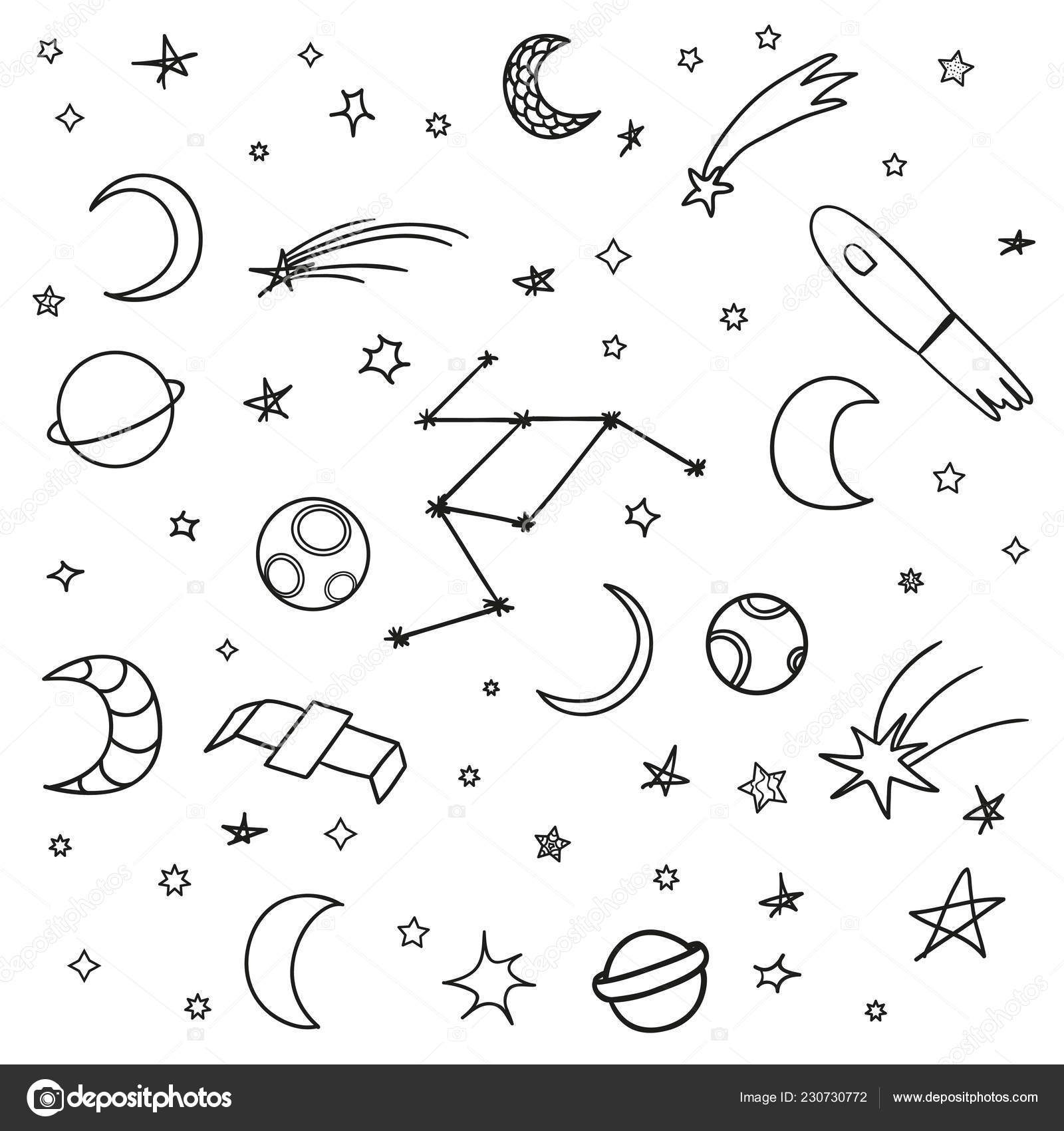 Cosmos Elements Isolation Background Collection Doodles Design White ...