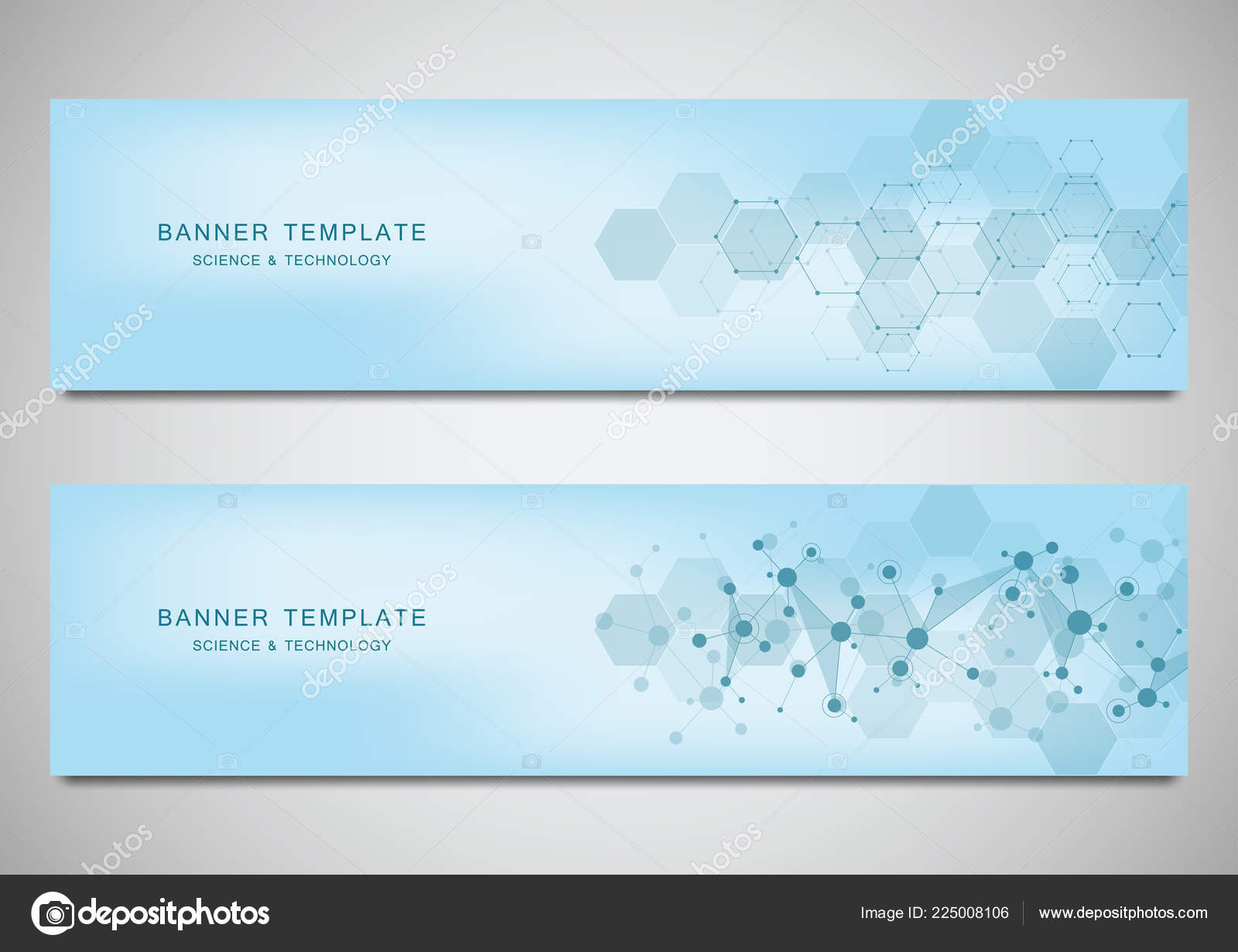 Vector banners and headers for site with molecules background and ...
