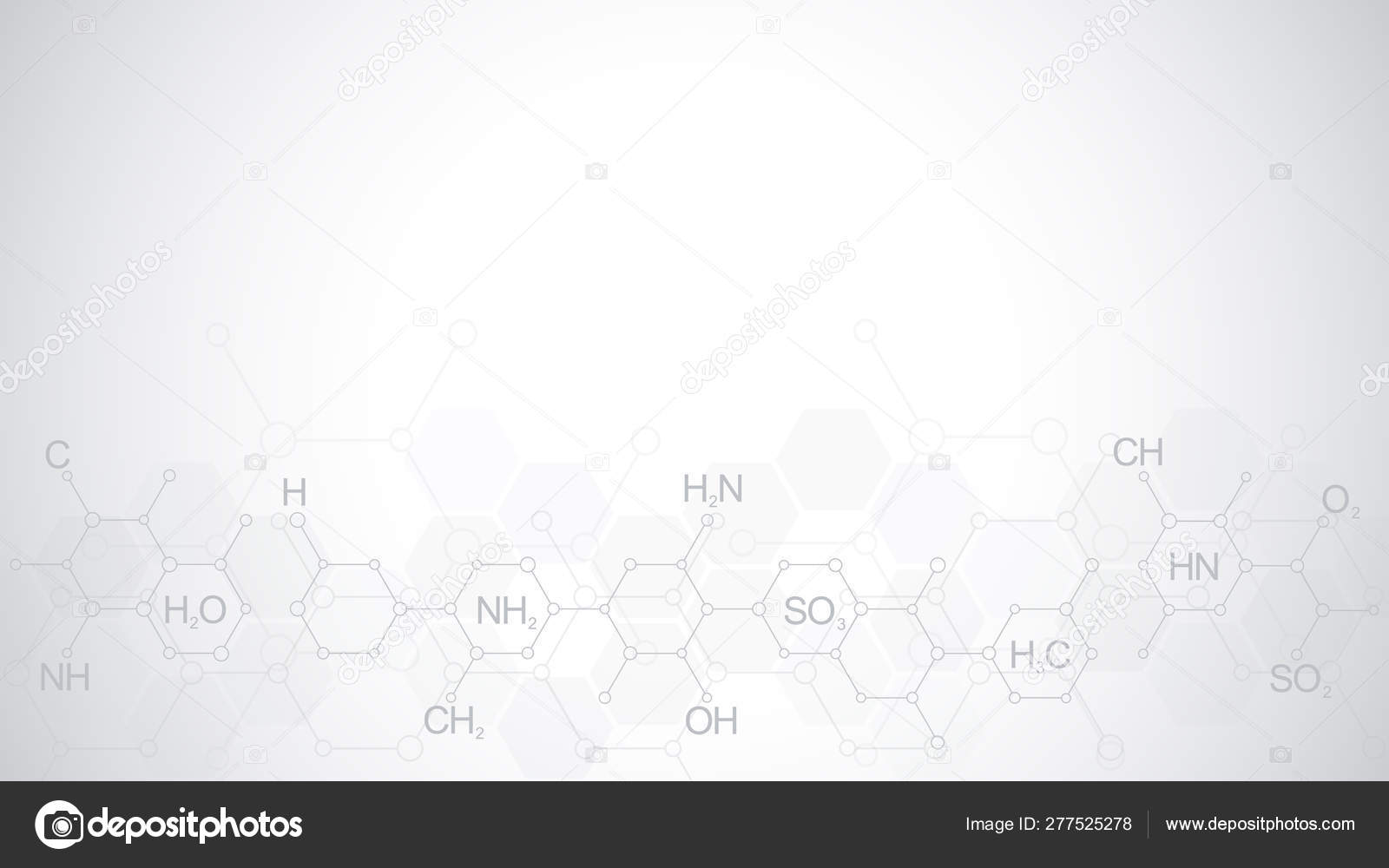Abstract chemistry pattern on soft grey background with chemical ...