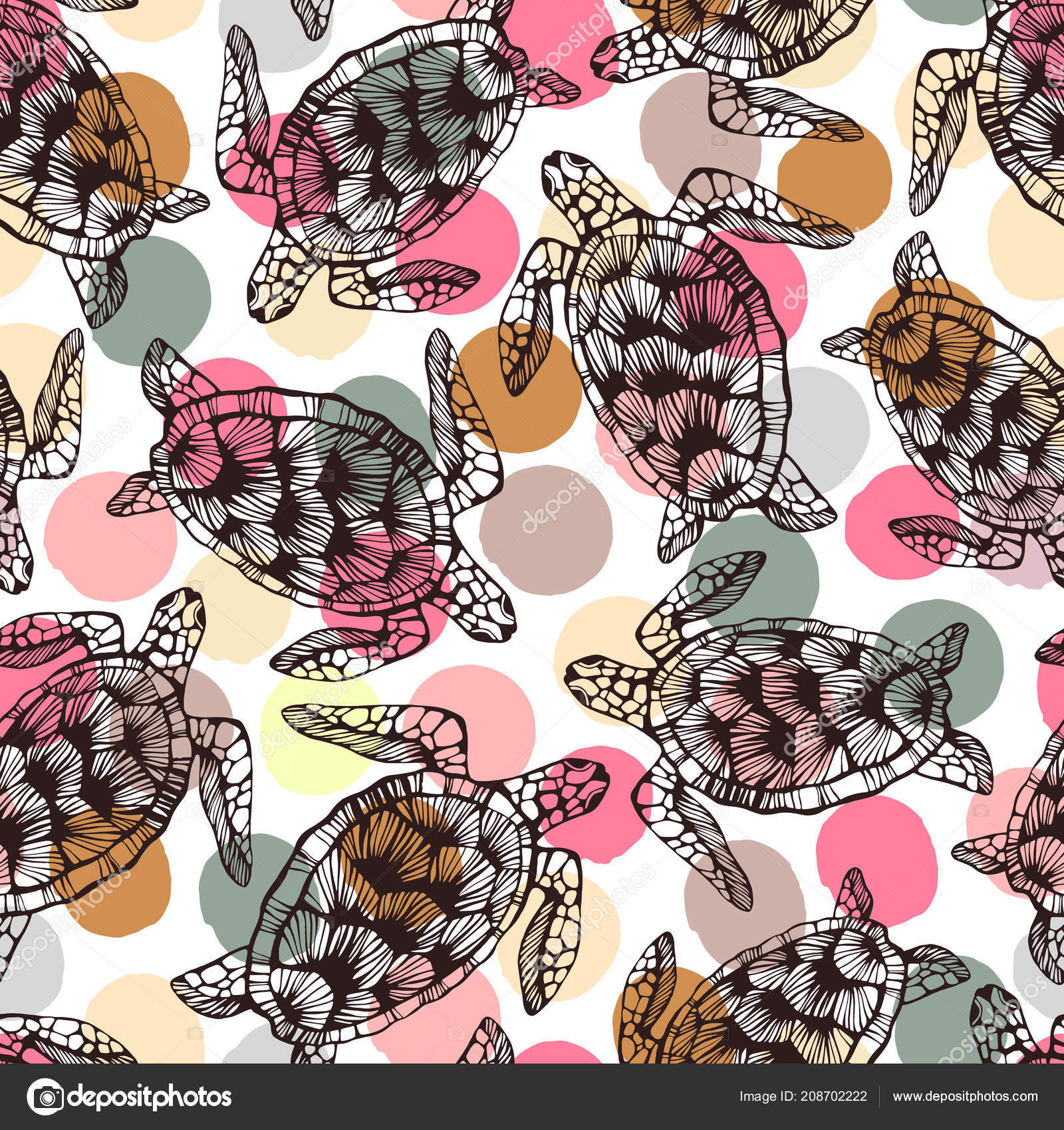 Seamless Pattern Sea Turtles — Stock Vector © Skorobogatova #208702222