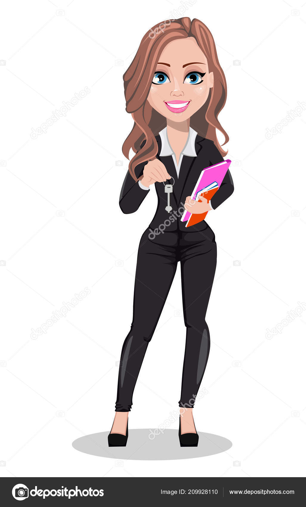 Real Estate Agent Cartoon Character Beautiful Realtor Woman Holding ...