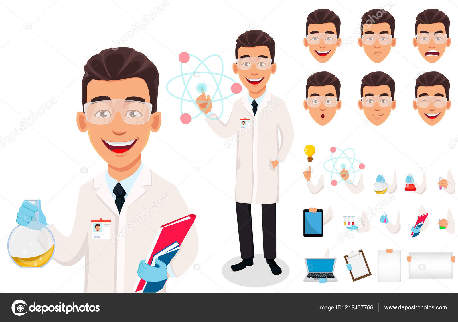 Scientist Man Handsome Cartoon Character Creation Set Pack Body Parts ...