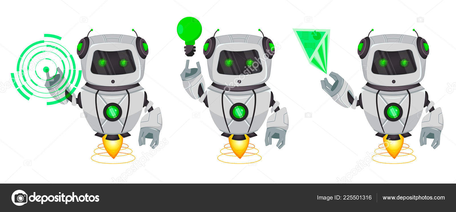 Robot Artificial Intelligence Bot Set Three Poses Funny Cartoon ...