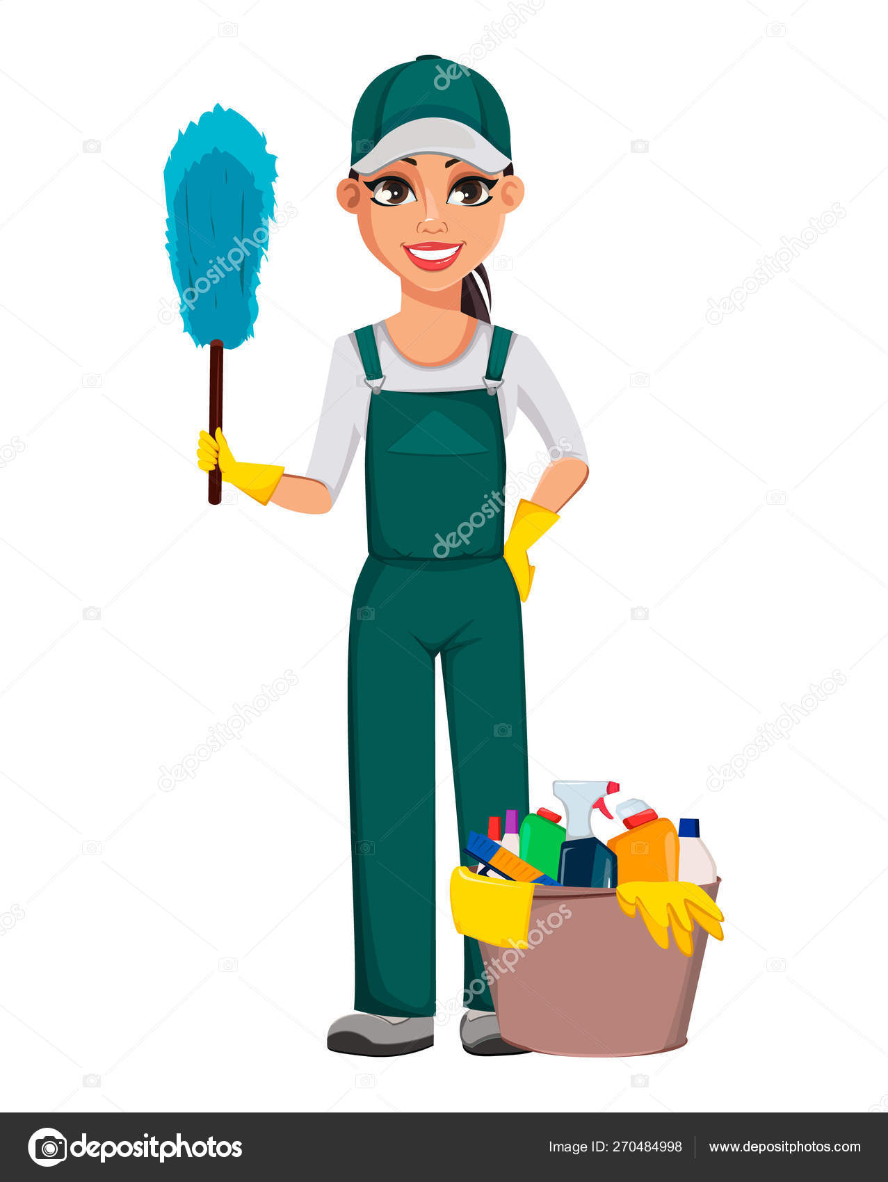 Servicio de limpieza concepto. Alegre personaje de dibujos animados ...