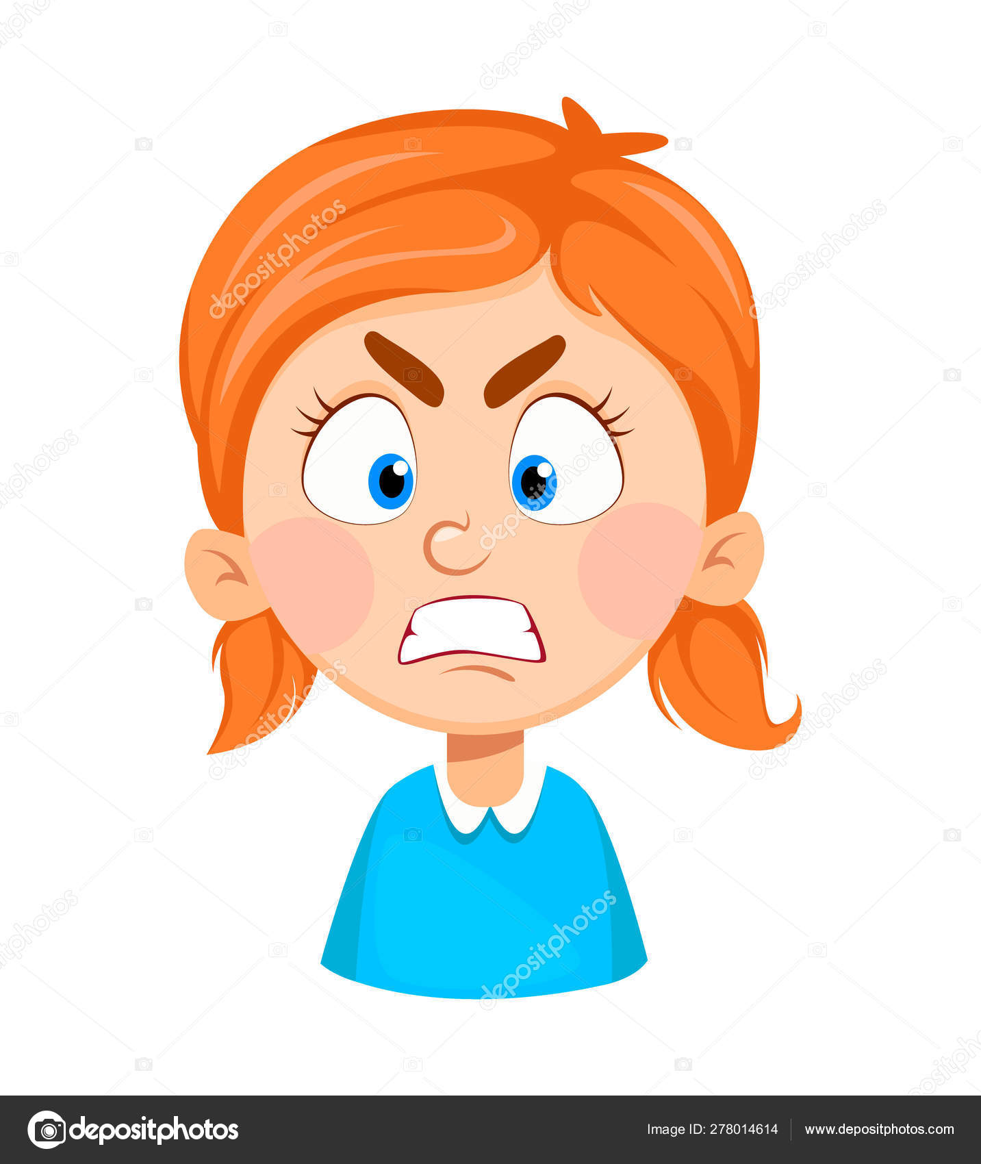 Fille De Dessin Animé Au Visage En Colère