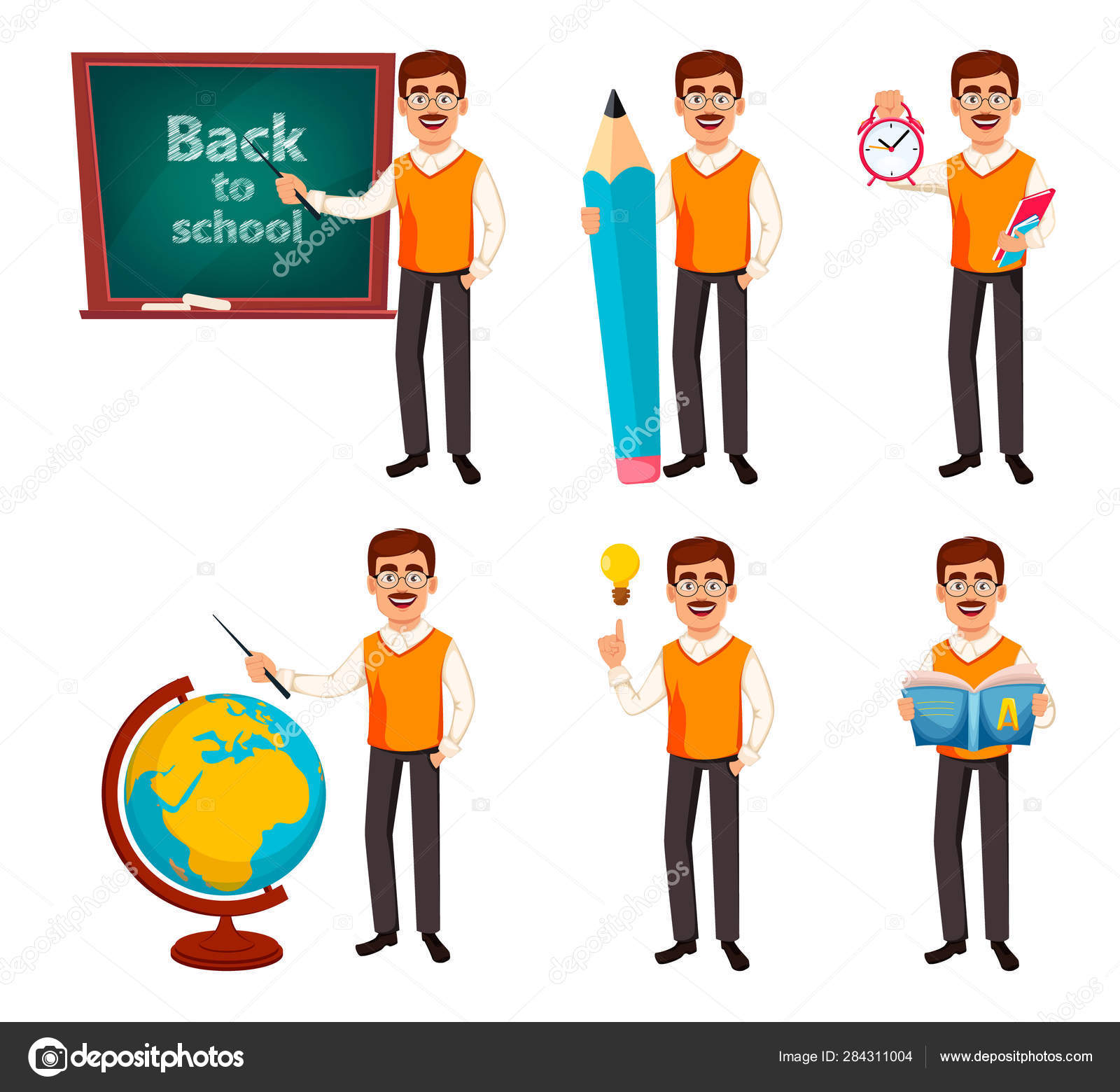 De volta à escola. Professor personagem cartoon homem Vetor de stock de ...