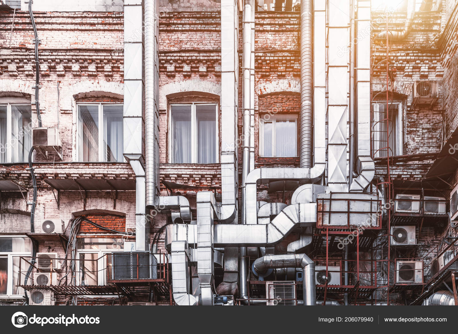 Facade Old Brick Factory Building Industrial Zone Plenty Air Chimnies ...