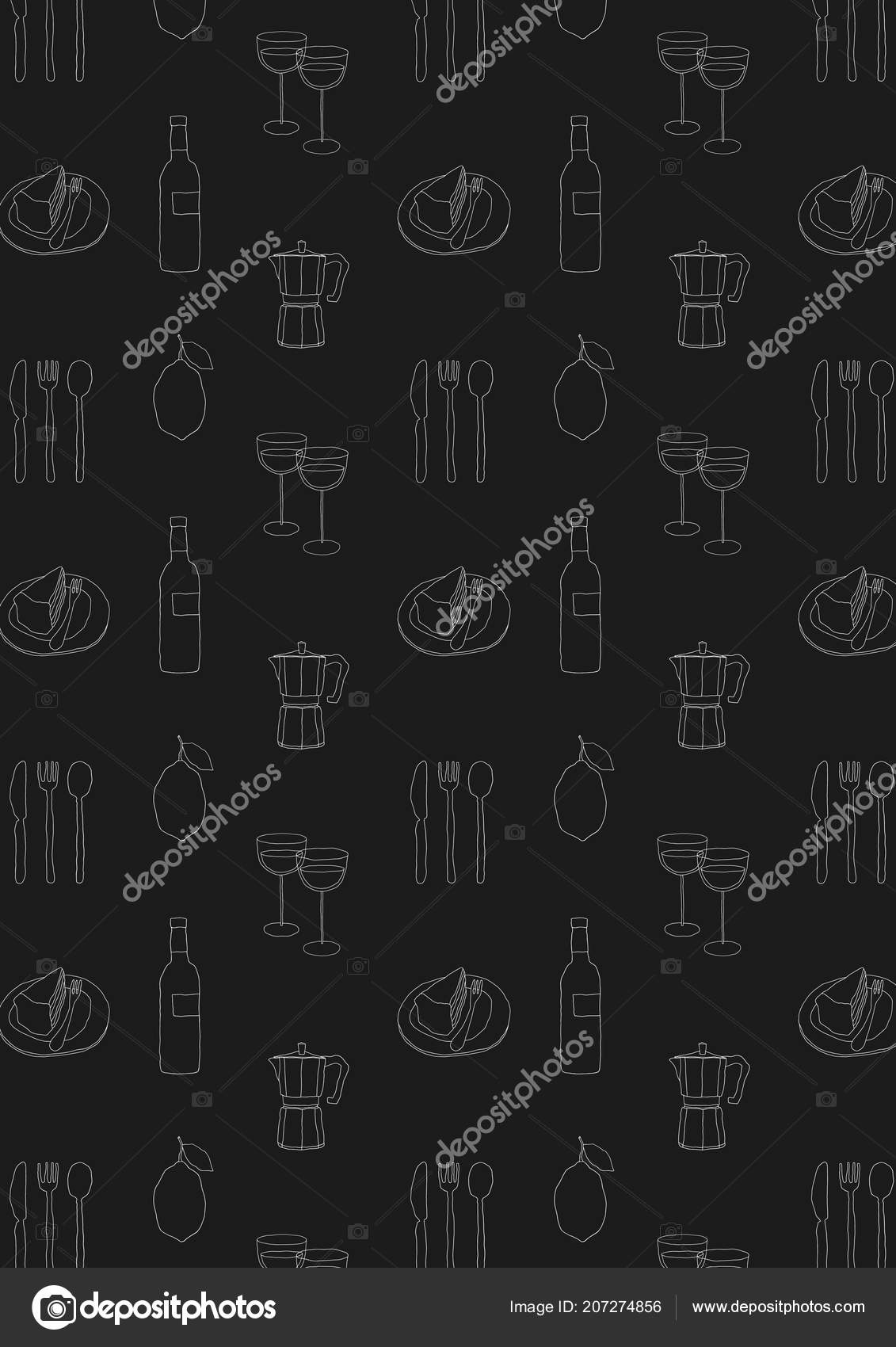 Hand Drawn Cafe Pattern Background Food Drinks Wallpaper Stock Photo by ...