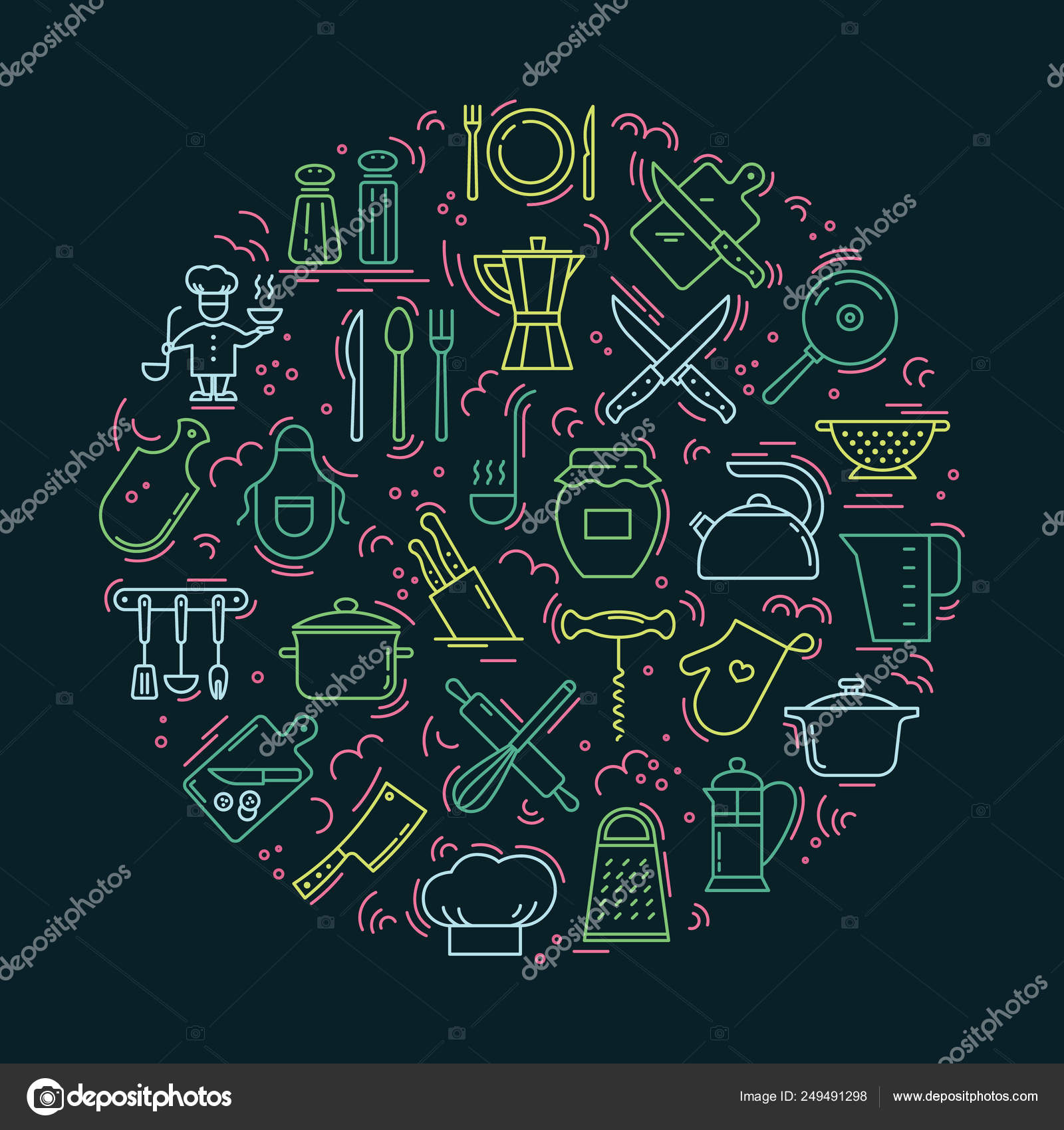 Cooking with love circular Background from icons on the theme of the ...