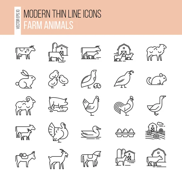 Modern farm animals symbols linear icons set of 25 icons drawn in ...