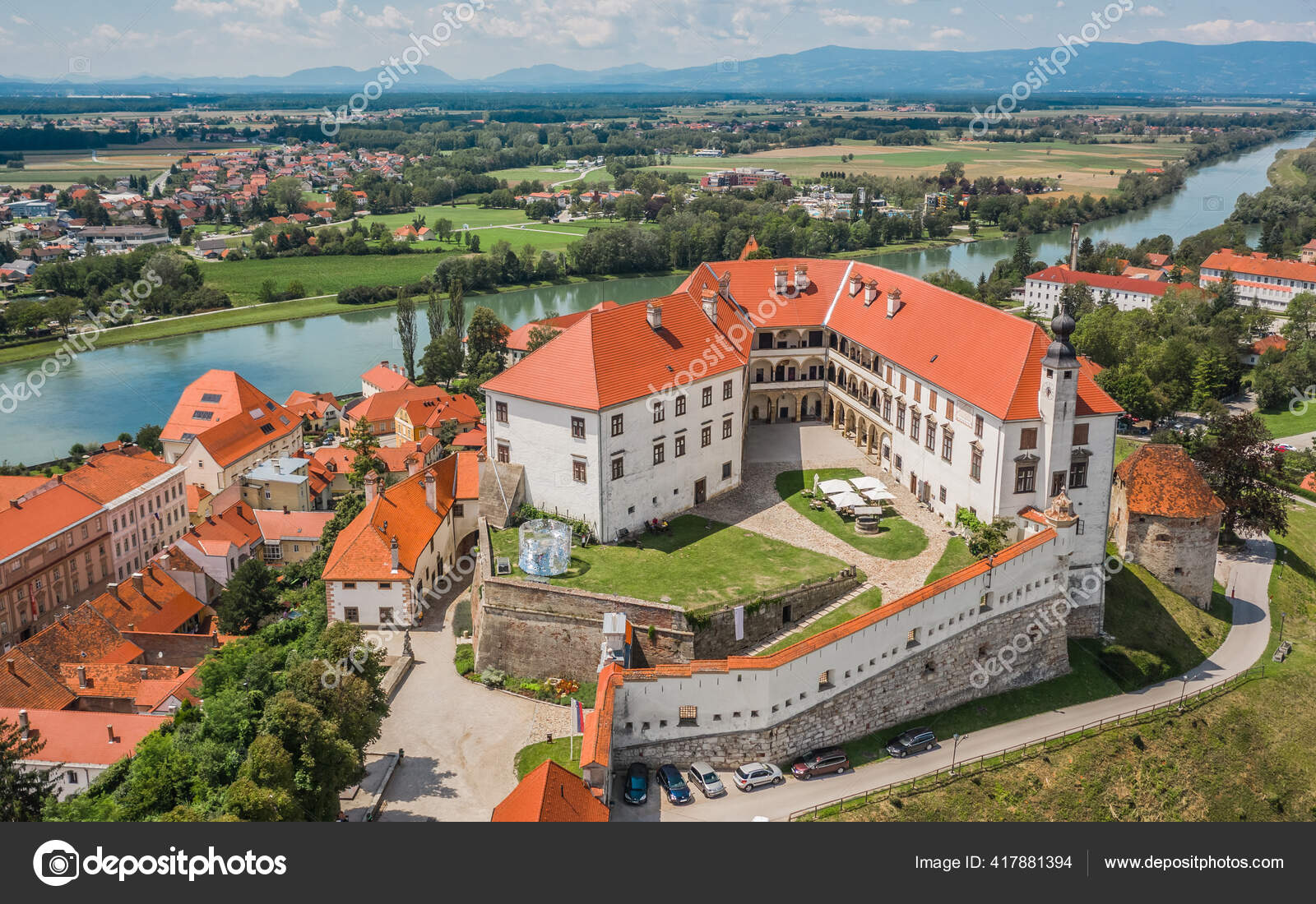 Aerial view of Ptuj castle — Stock Photo © a_medvedkov #417881394