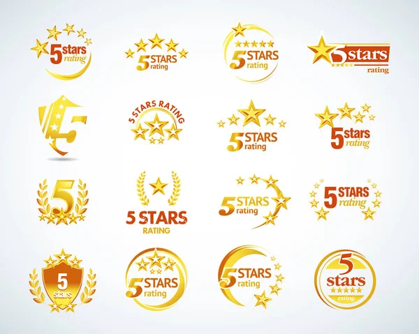 Golden Five stars round logo template set. Isolated Vector illustration ...
