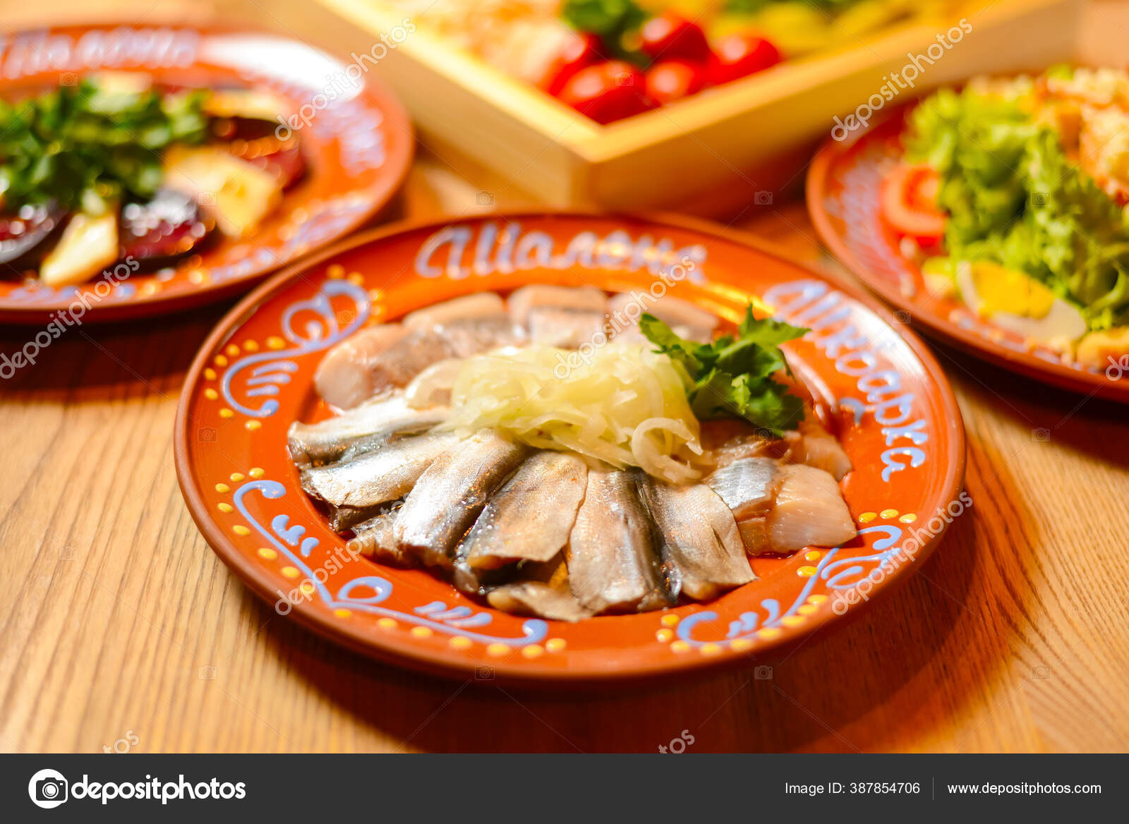 Traditional Ukrainian Food Herring Fish Side View Horizontal ...