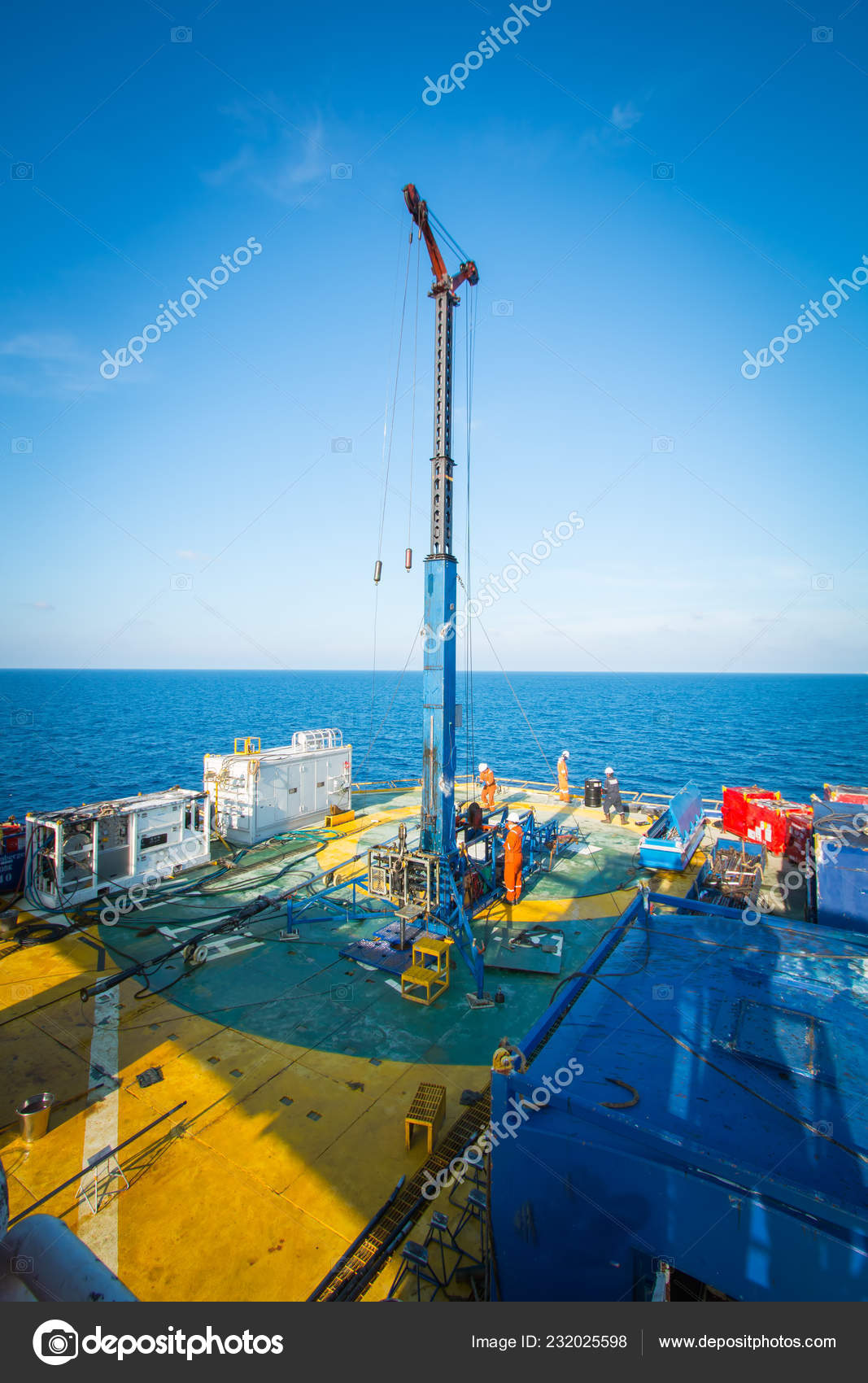 Offshore Worker Working Upper Deck Remote Wellhead Platform Oil Gas ...
