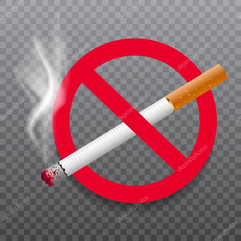 No fumar signo realista sobre fondo transparente. Vector. 2023