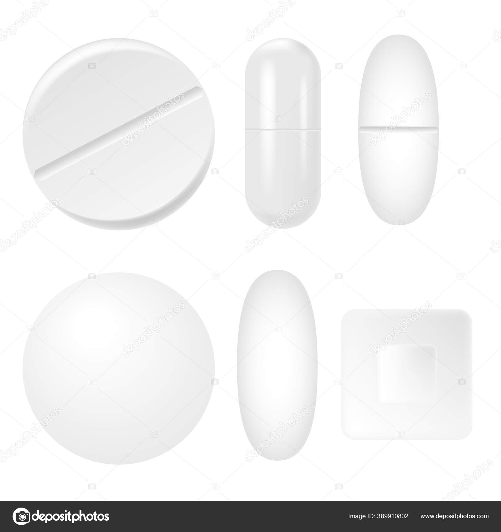 Set of 3d realistic white medical pills, capsules. Vector Stock Vector ...