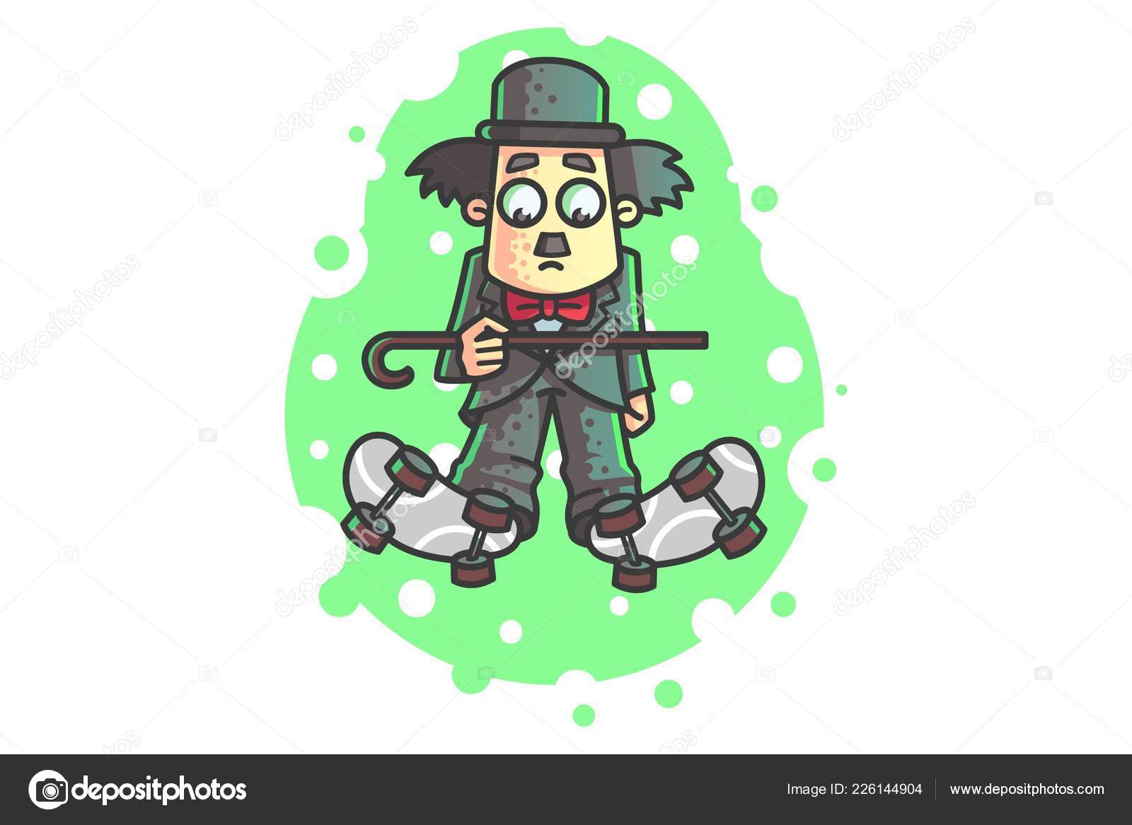 Vector Cartoon Illustration Charlie Chaplin Roller Skates Walking Stick ...