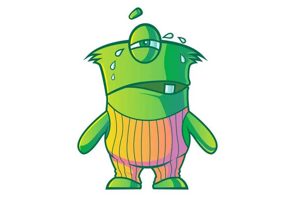 Vector Cartoon Illustration Cute Green Monster Unhappy Isolated White ...