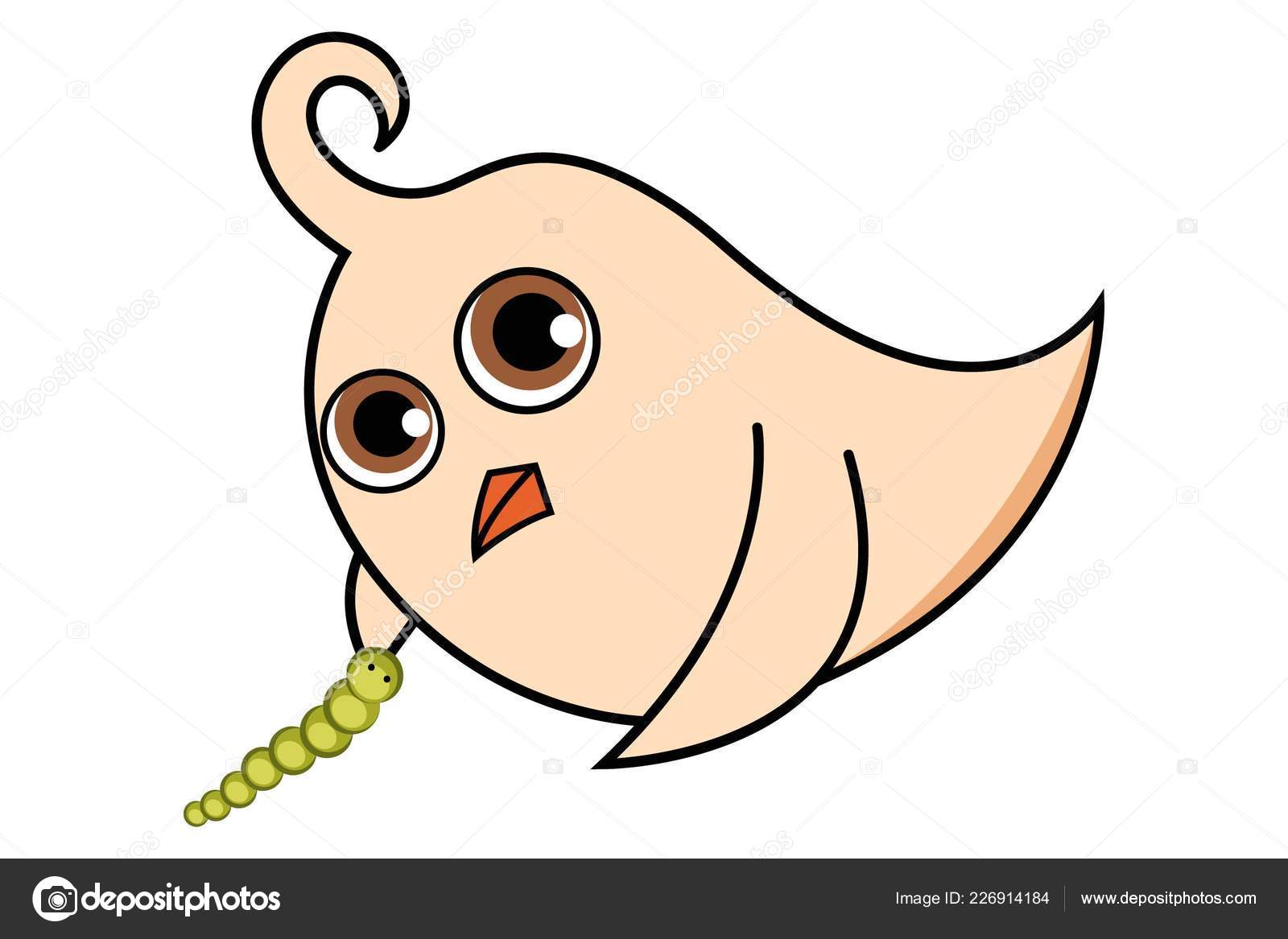 Vector Cartoon Illustration Cute Bird Flying Holding Insect Hand ...