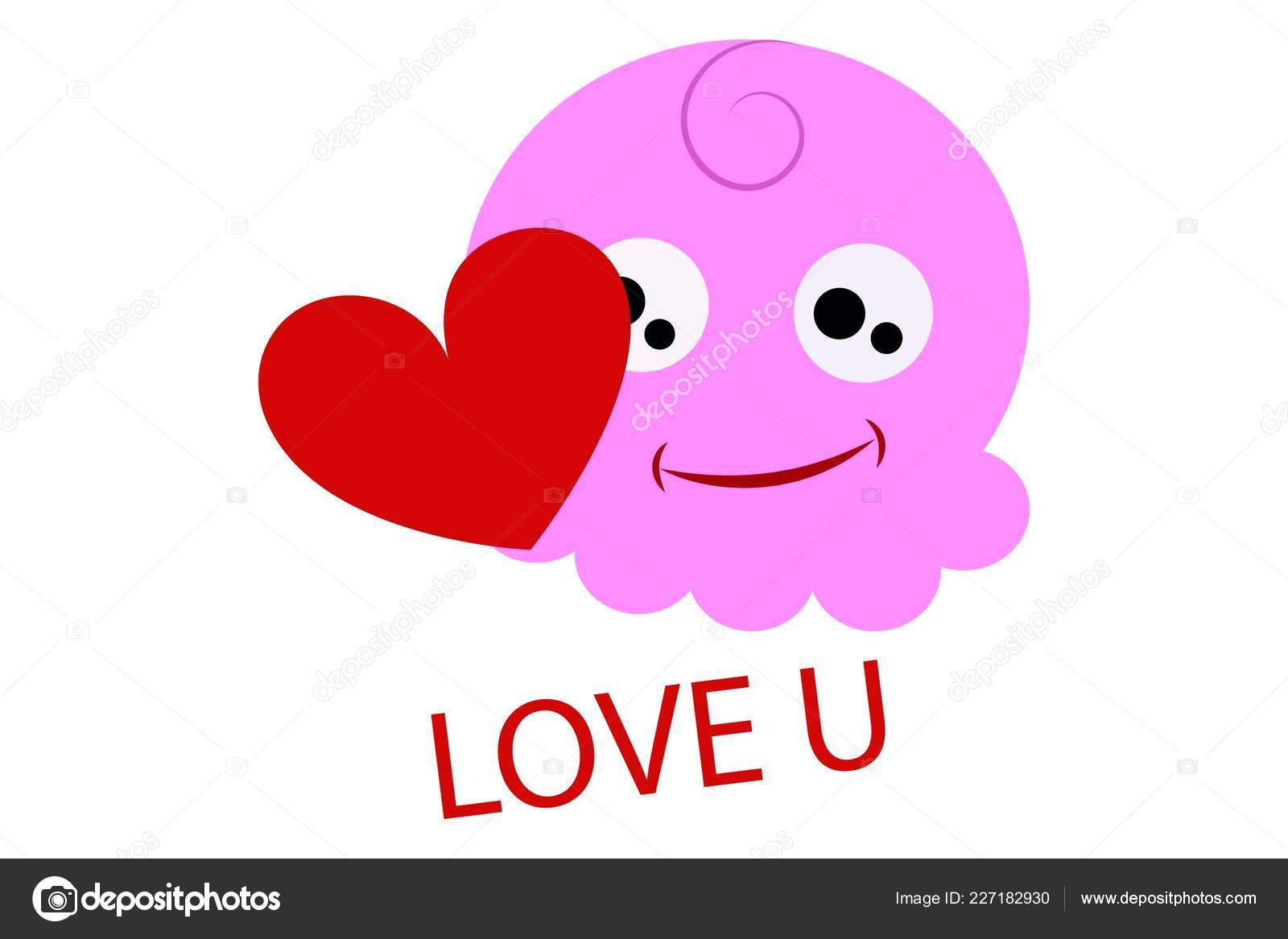 Vector Cartoon Illustration Cute Pink Face Heart Say Love You Stock ...
