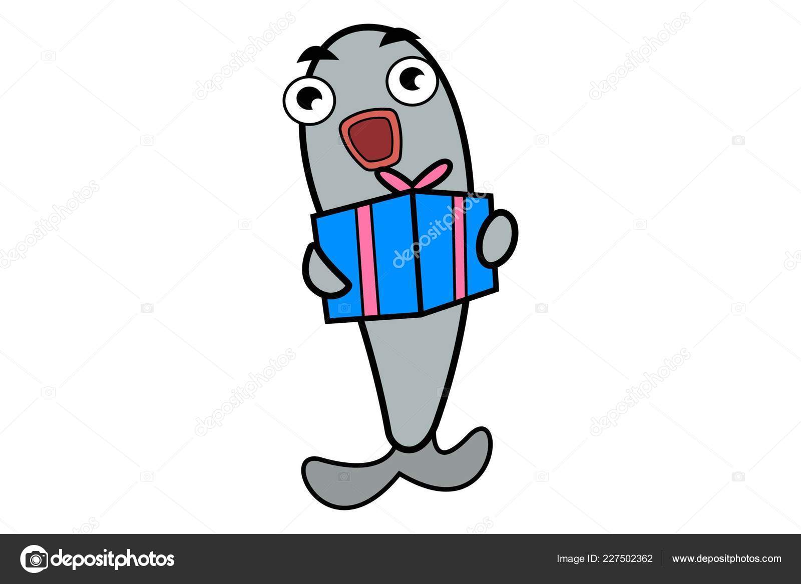 Vector Cartoon Illustration Fish Gift Box Isolated White Background ...