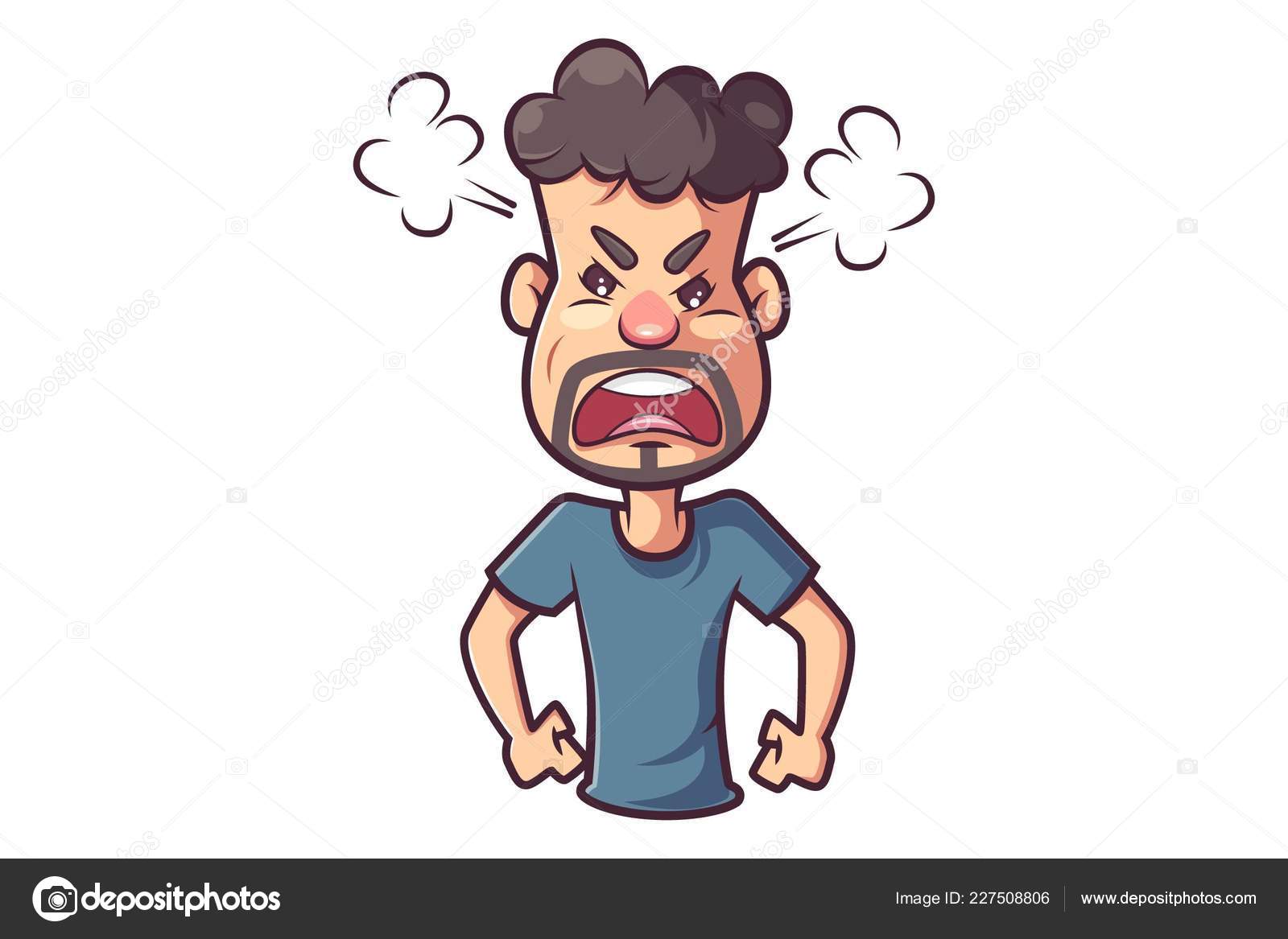 Vector Cartoon Illustration Man Angry Expression Isolated White ...