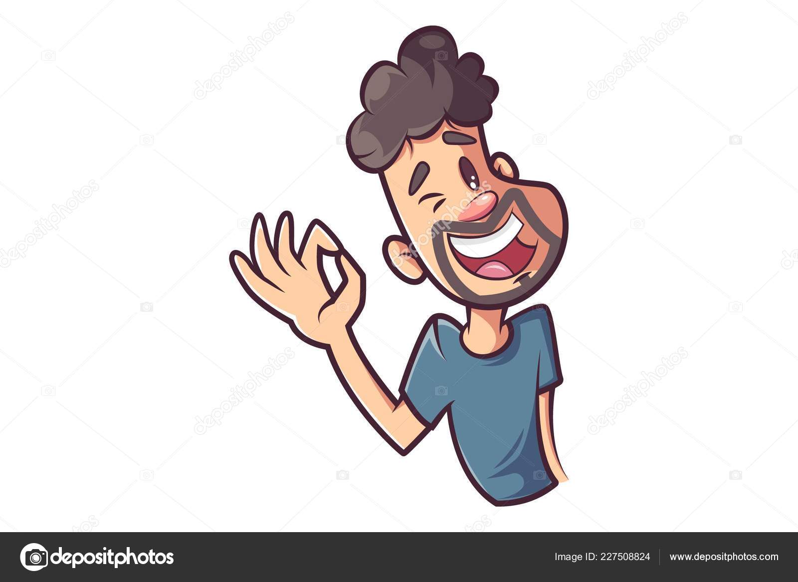 Vector Cartoon Illustration Happy Man Hand Okay Sign Isolated White ... Vector Cartoon Illustration Happy Man Hand Okay Sign Isolated White ...