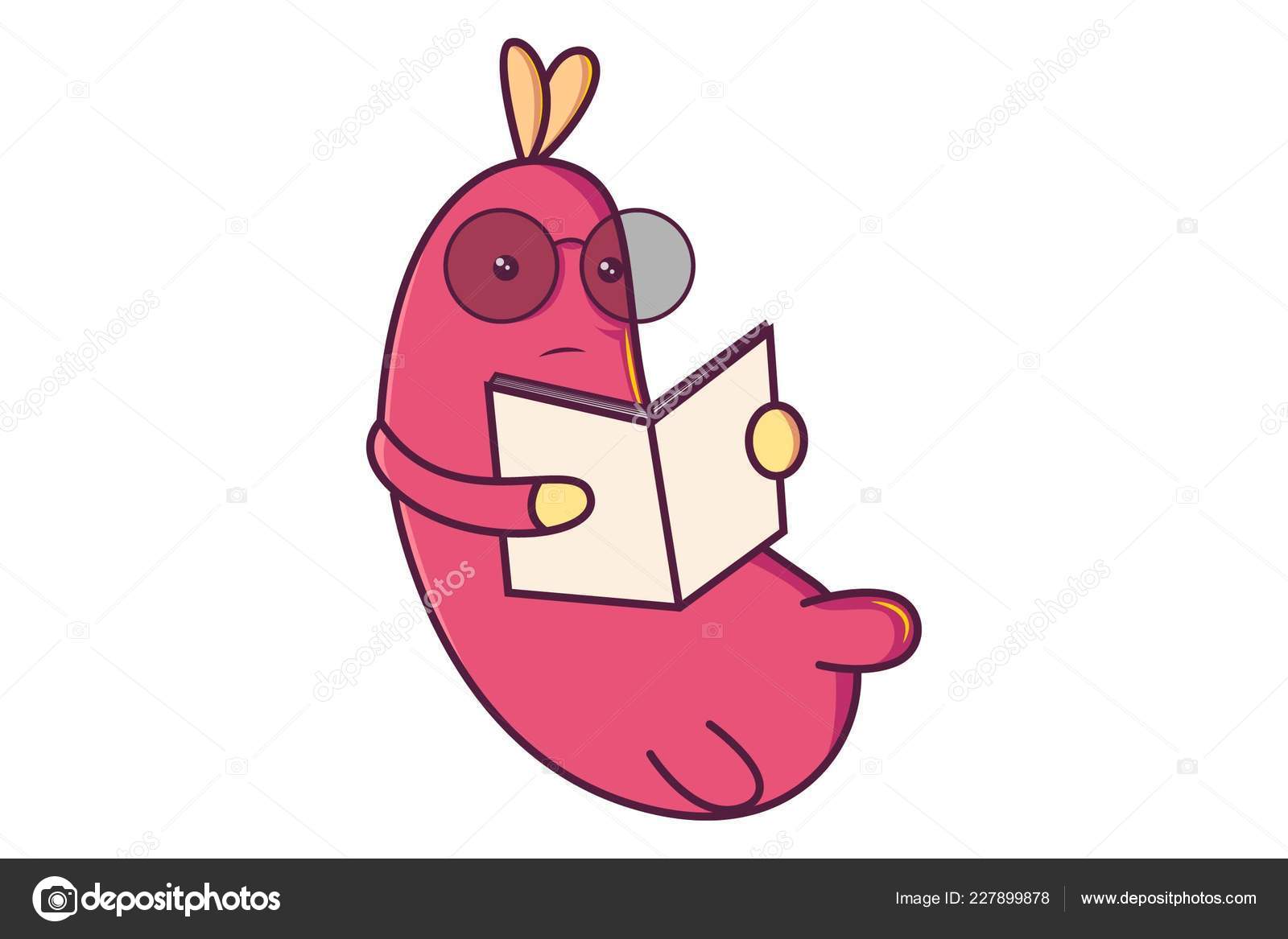 Vector Cartoon Illustration Cute Pink Insect Reading Book Glasses ...
